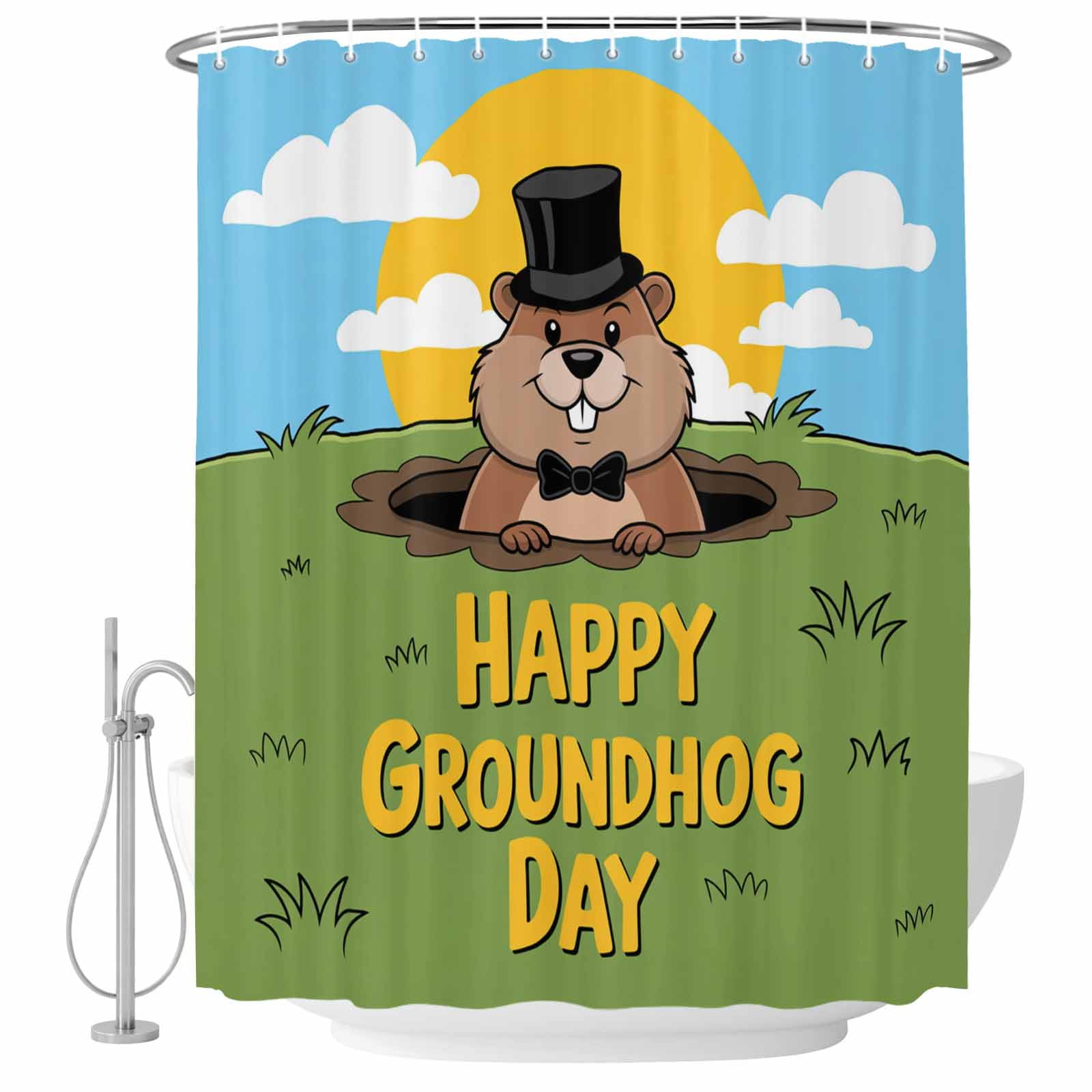 60x72 Inch Shower Curtains for Bathroom, Happy Groundhog Day Fabric ...