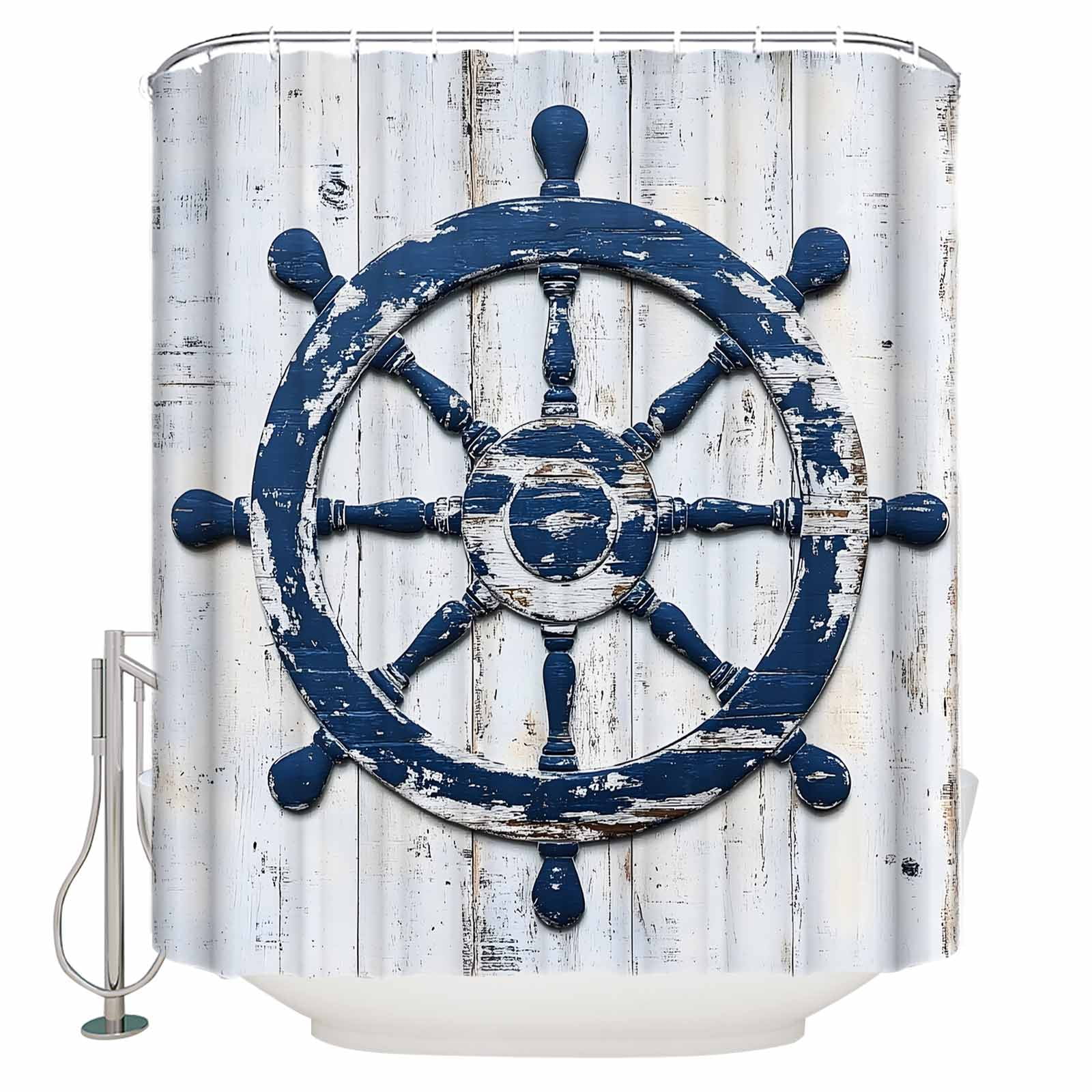 60x72 Inch Shower Curtains for Bathroom Navy Blue Coastal Fabric Bath Curtain Decor Nautical ...