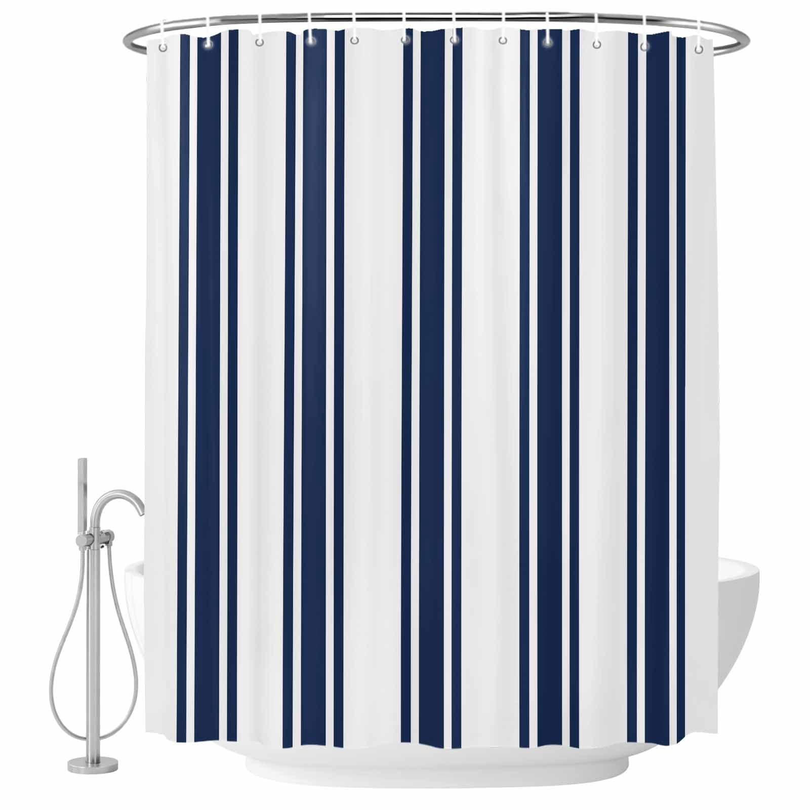 60x72 Inch Shower Curtains for Bathroom, Navy Blue Striped Fabric Bath ...