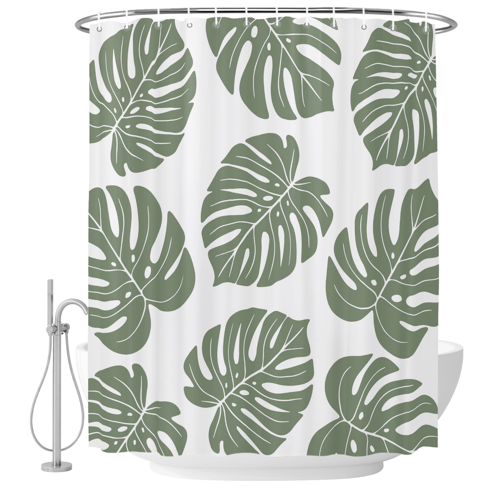 60x72 Inch Shower Curtains for Bathroom, Olive Green Monstera Leaf ...