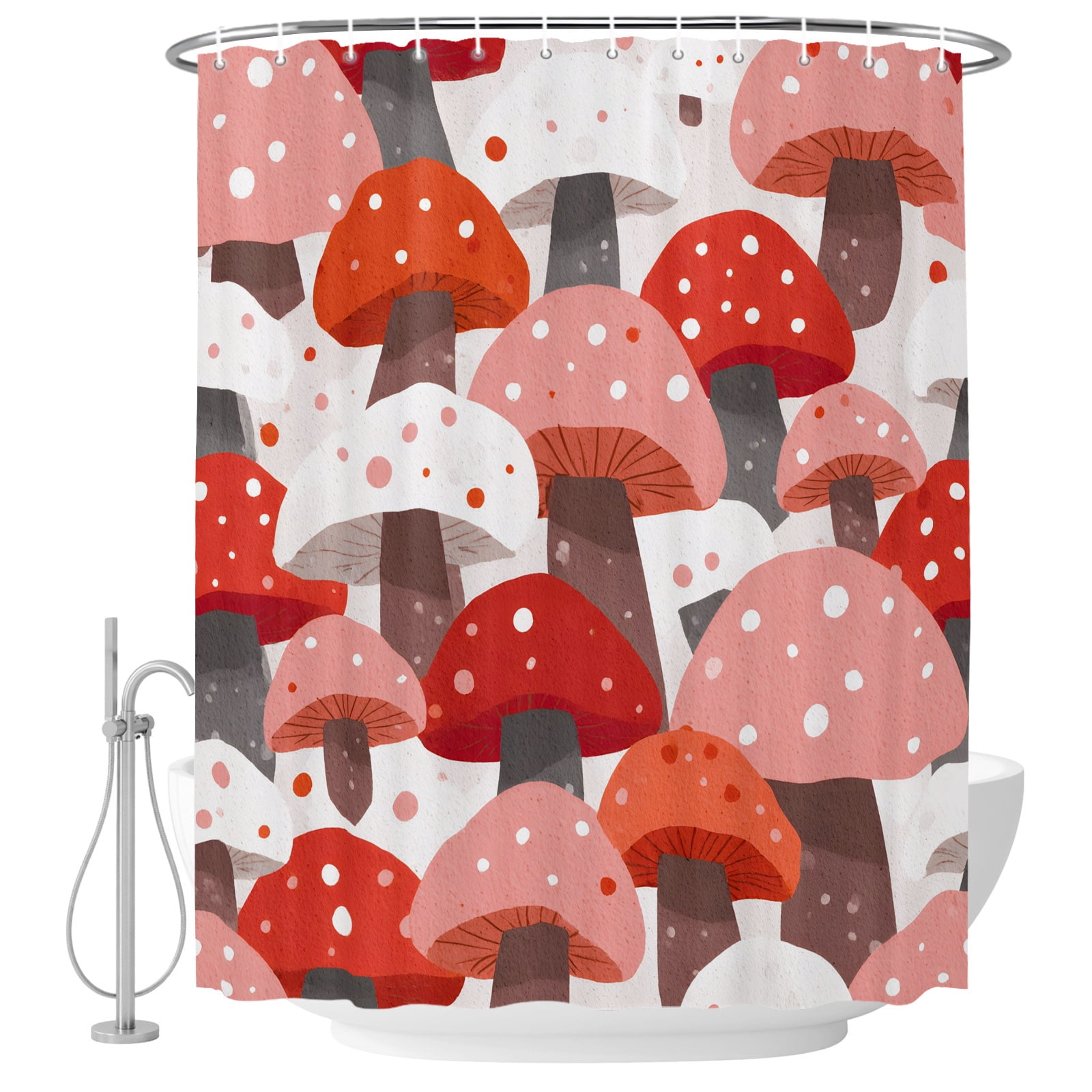 60x72 Inch Shower Curtains for Bathroom, Pink Red Mushroom Fabric Bath ...
