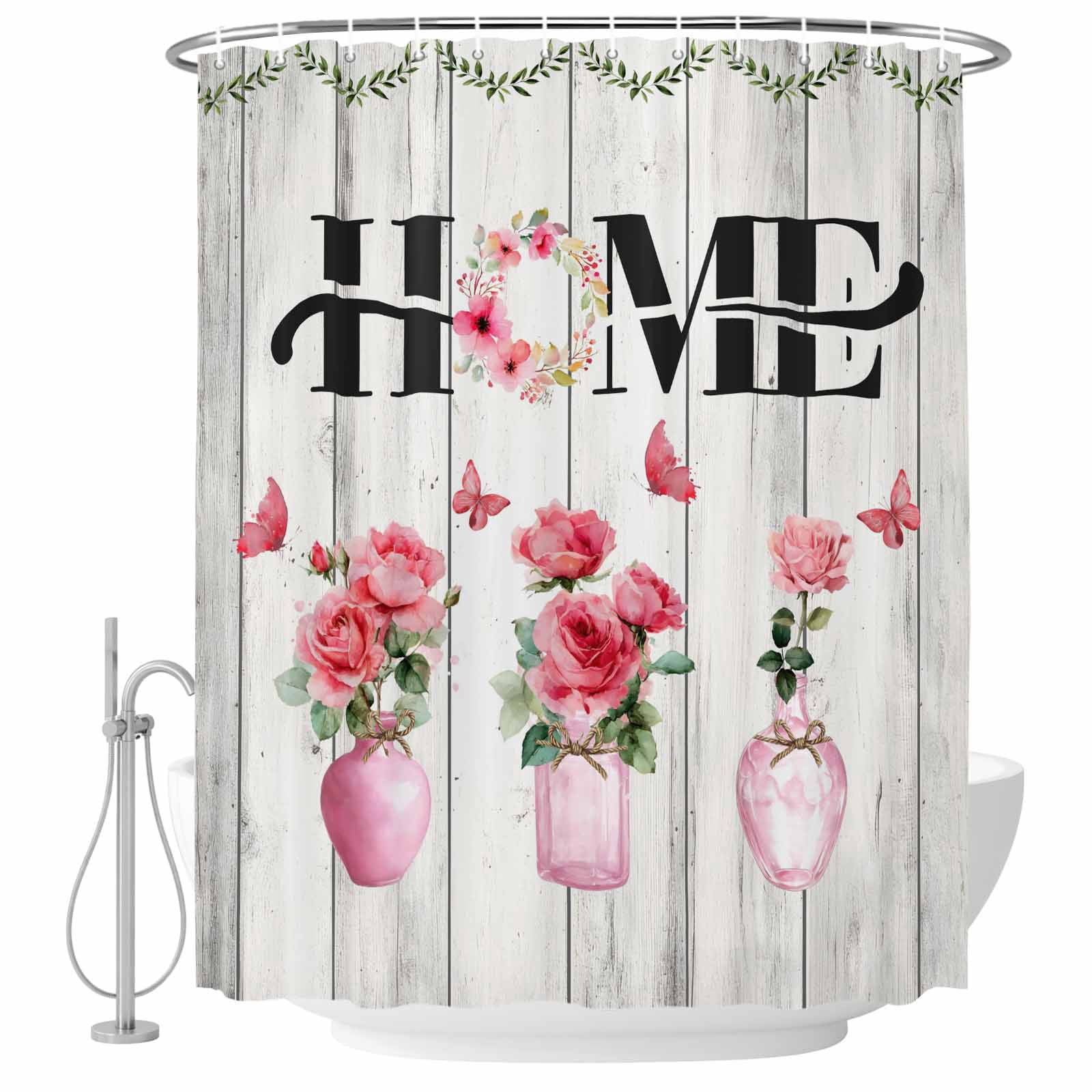 60x72 Inch Shower Curtains for Bathroom, Pink Red Roses Fabric Bath ...