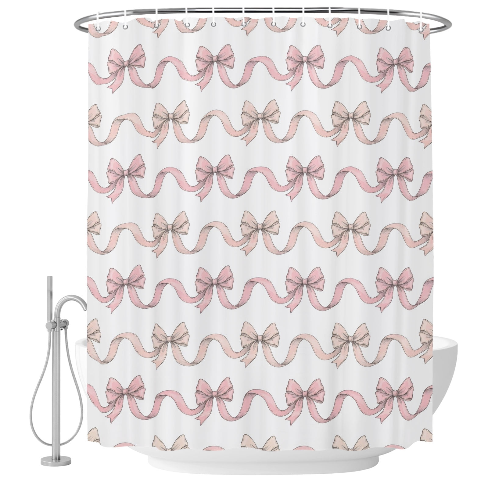 60x72 Inch Shower Curtains for Bathroom, Pink Ribbon Fabric Bath ...