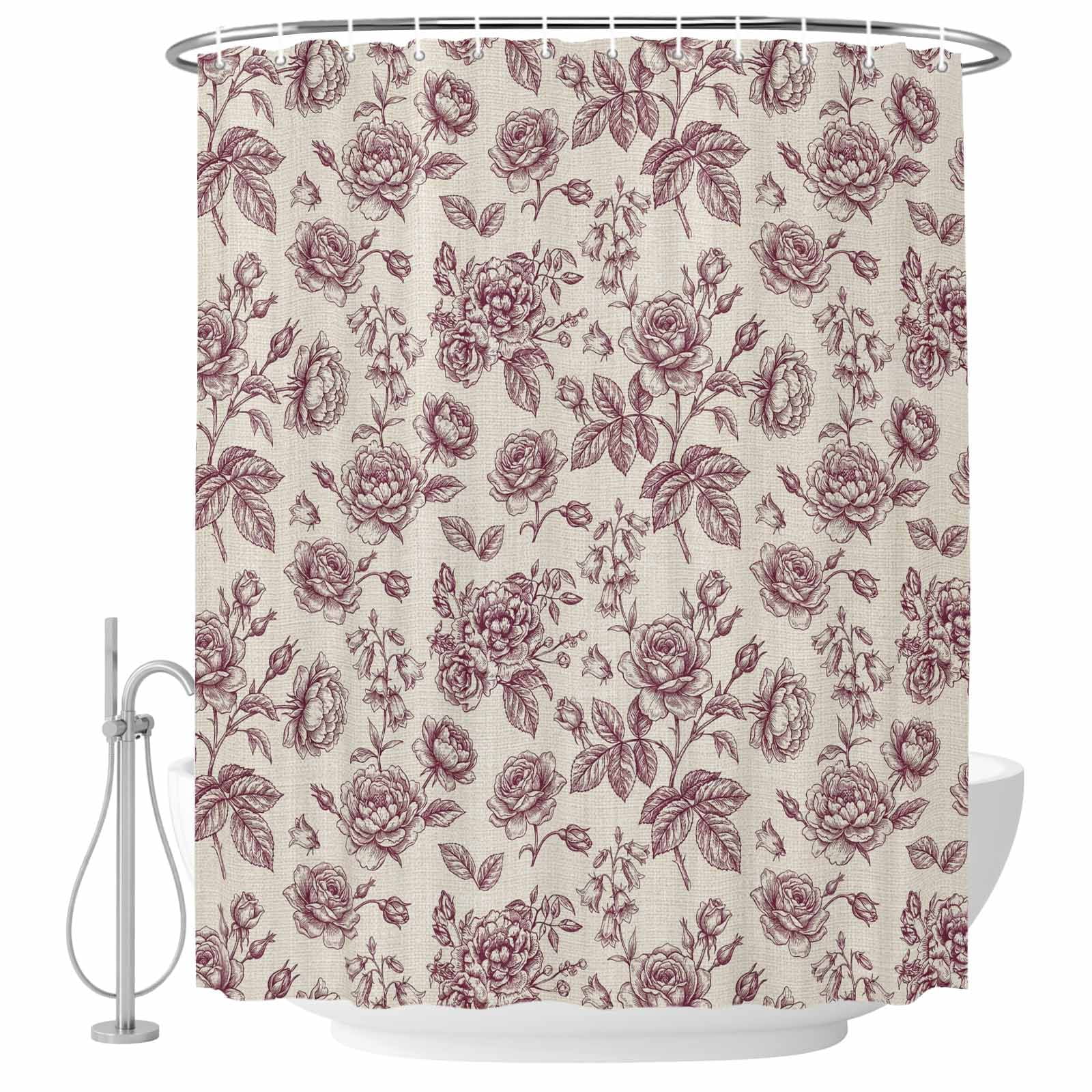 60x72 Inch Shower Curtains for Bathroom, Pink Rose Fabric Bath Curtain ...