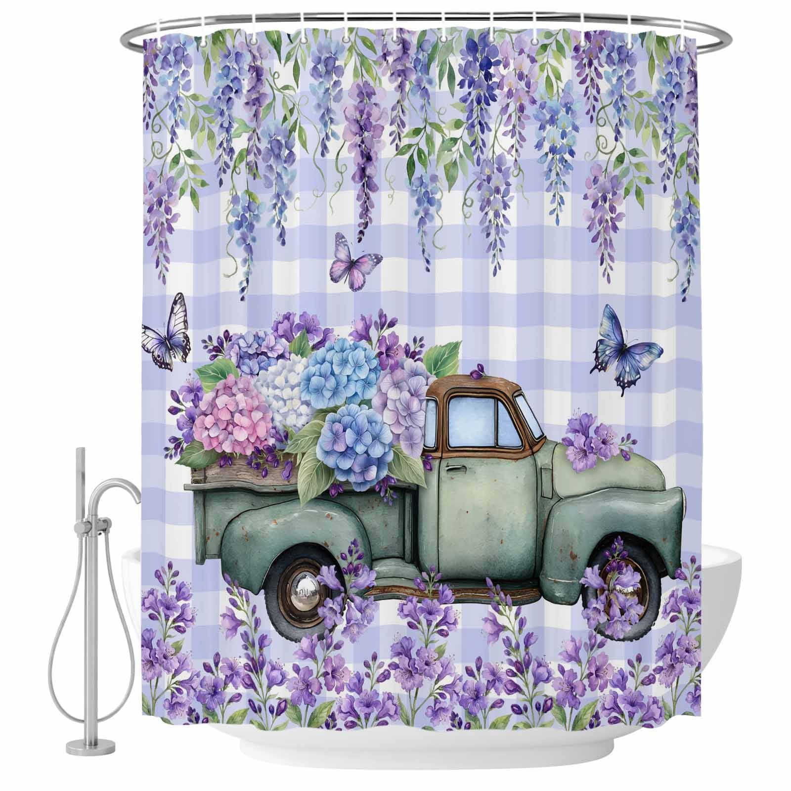 60x72 Inch Shower Curtains for Bathroom, Purple Flowers Bath Curtain ...