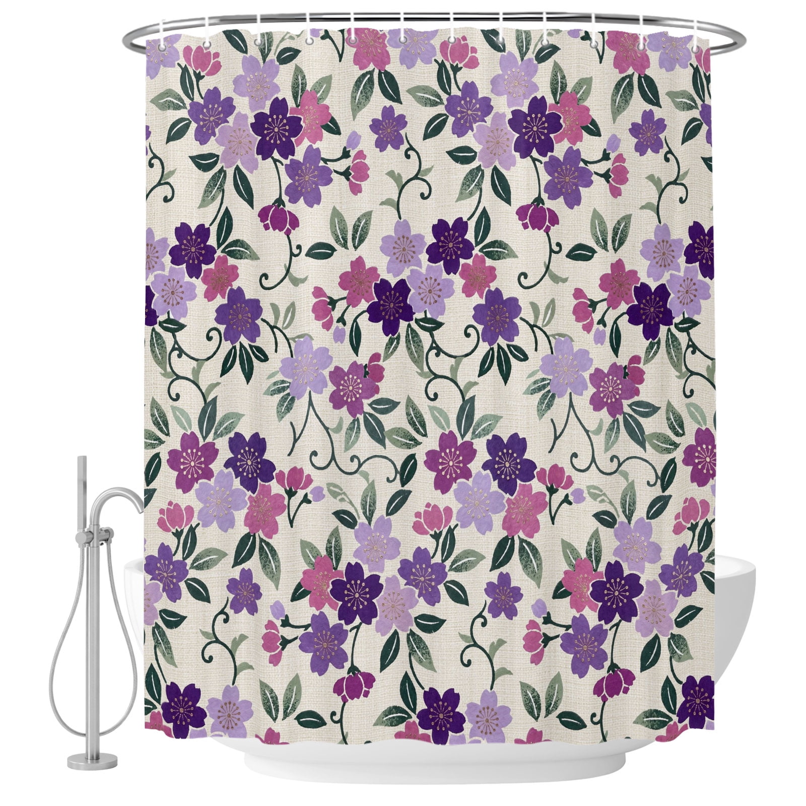 60x72 Inch Shower Curtains for Bathroom, Purple Plum Blossoms Fabric ...