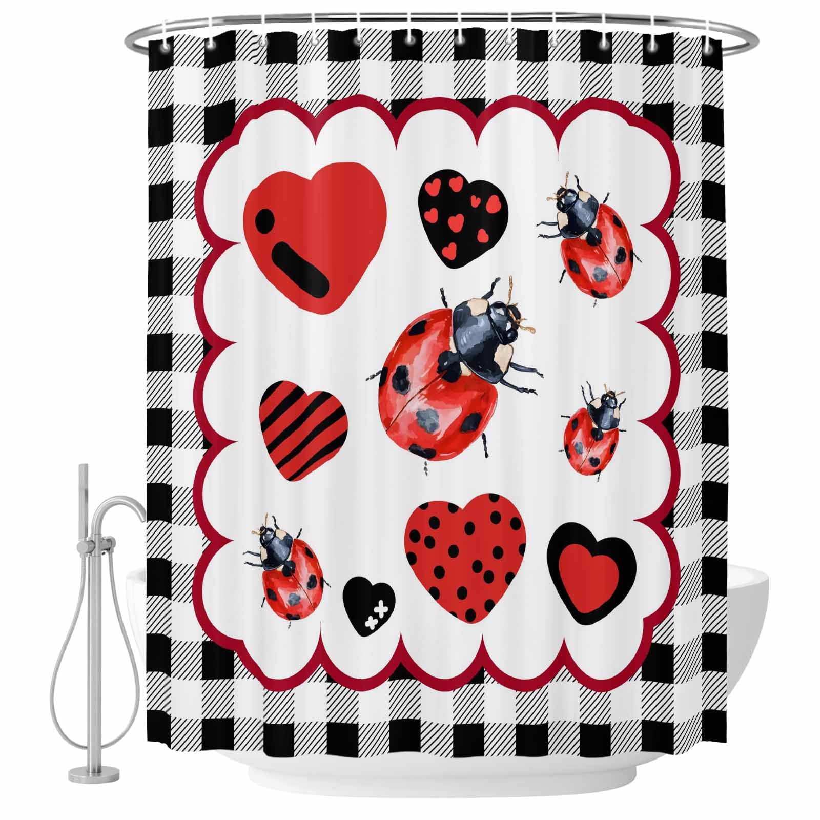 60x72 Inch Shower Curtains for Bathroom, Red Ladybugs Fabric Bath ...