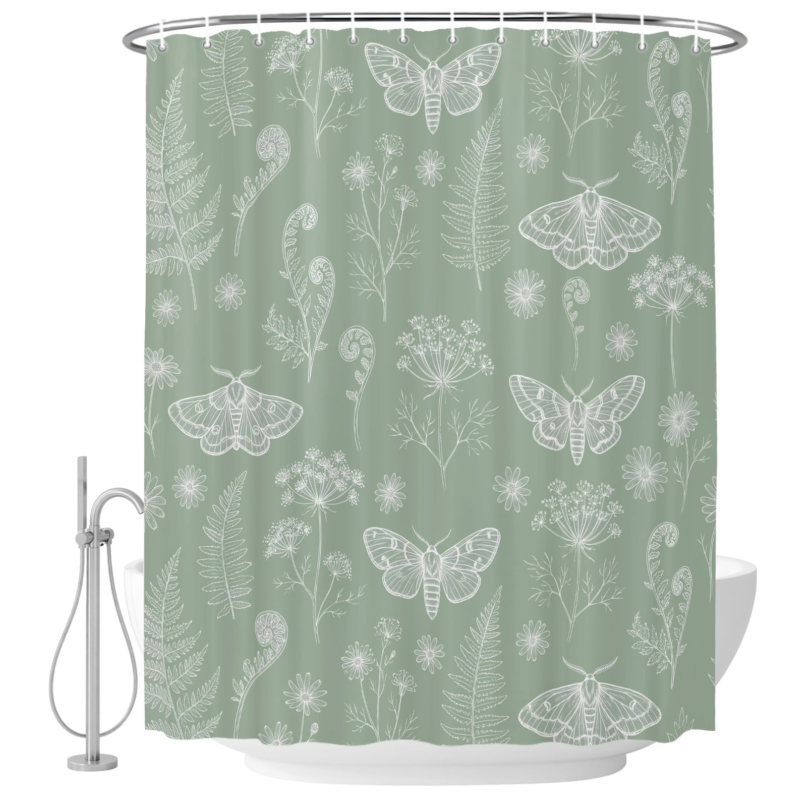 60x72 Inch Shower Curtains for Bathroom, Sage Green Butterfly Botanical ...