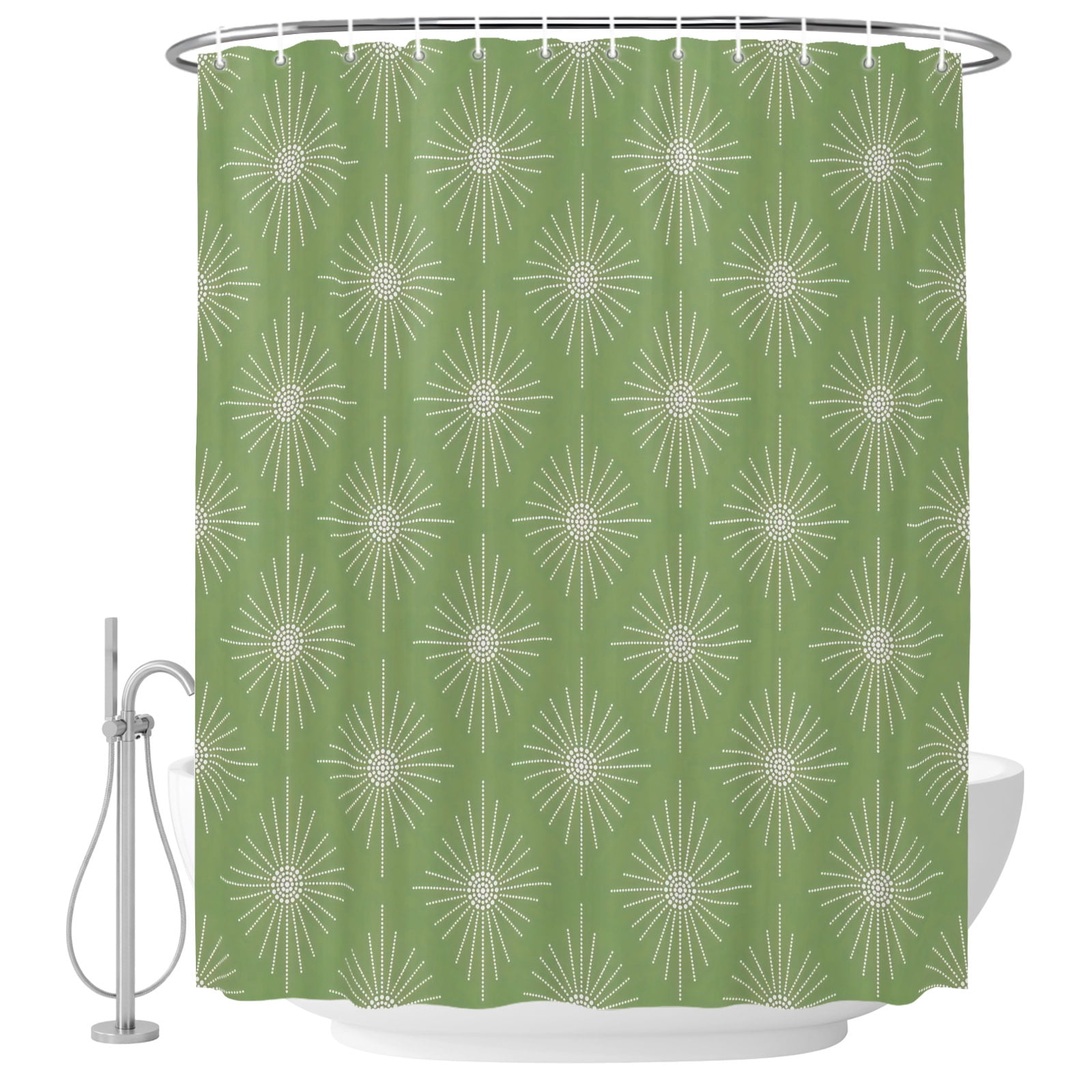 60x72 Inch Shower Curtains for Bathroom, Sage Green Dotted Lines Fabric ...