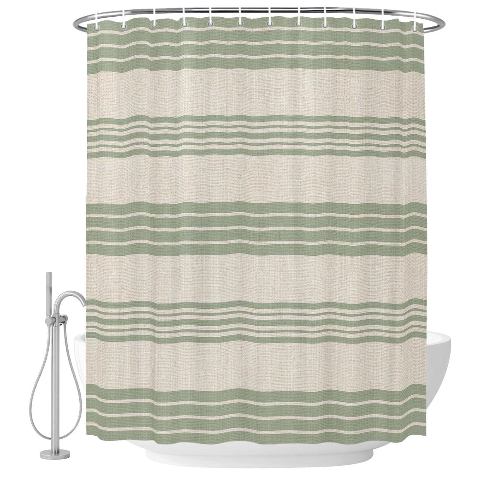 60x72 Inch Shower Curtains for Bathroom, Sage Green Lines Fabric Bath ...