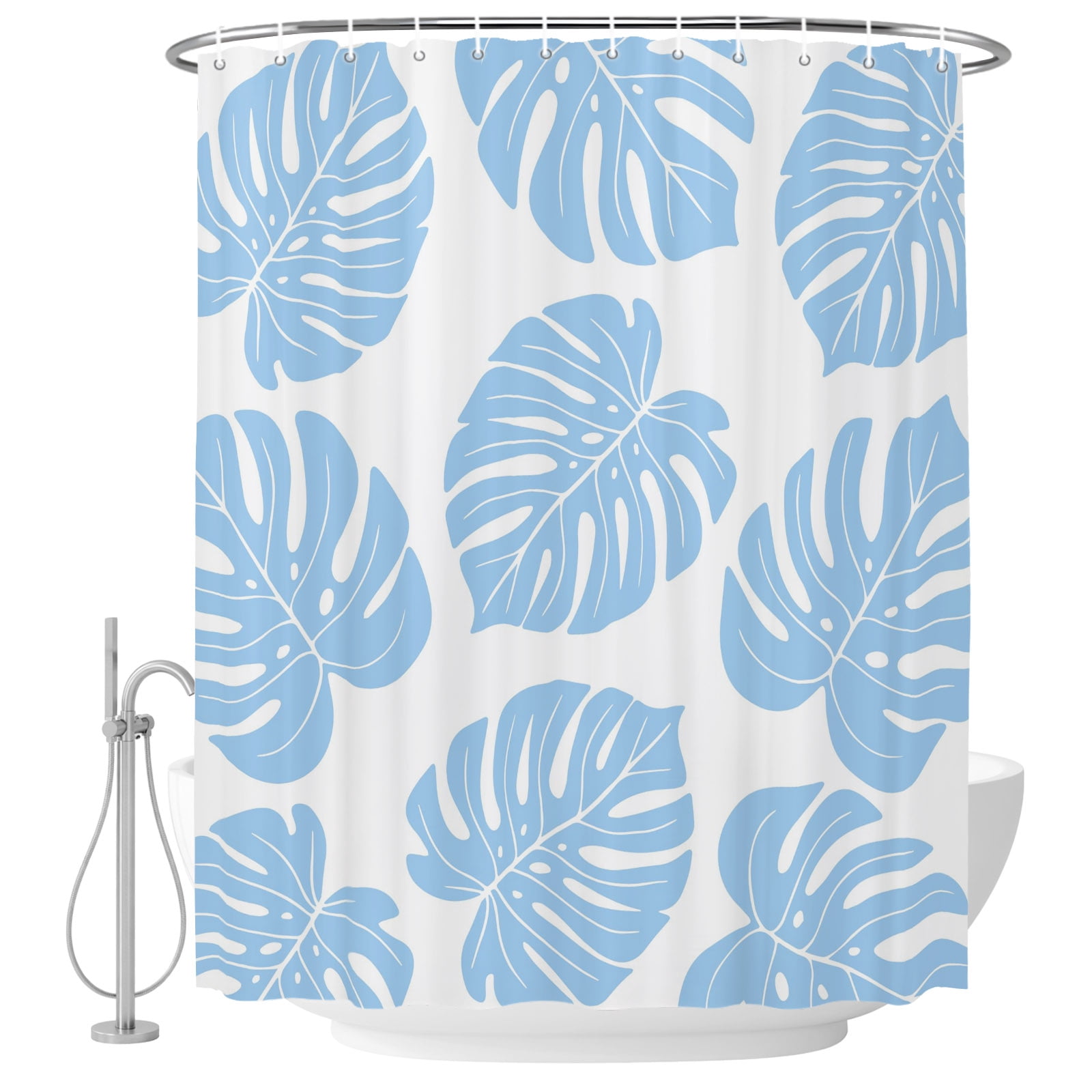 60x72 Inch Shower Curtains for Bathroom, Sky Blue Monstera Leaf Fabric ...