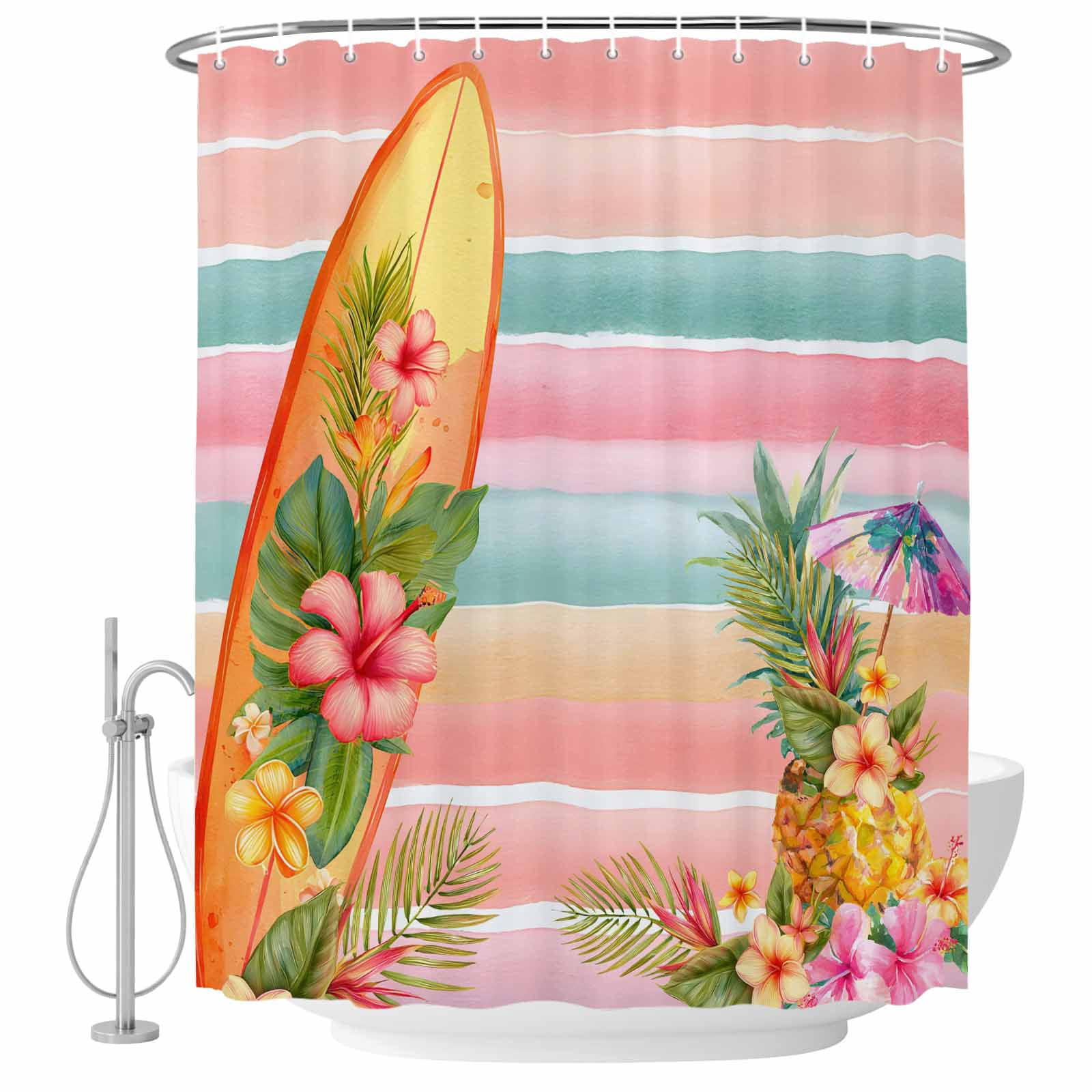 60x72 Inch Shower Curtains for Bathroom, Summer Surfboard Bath Curtain ...