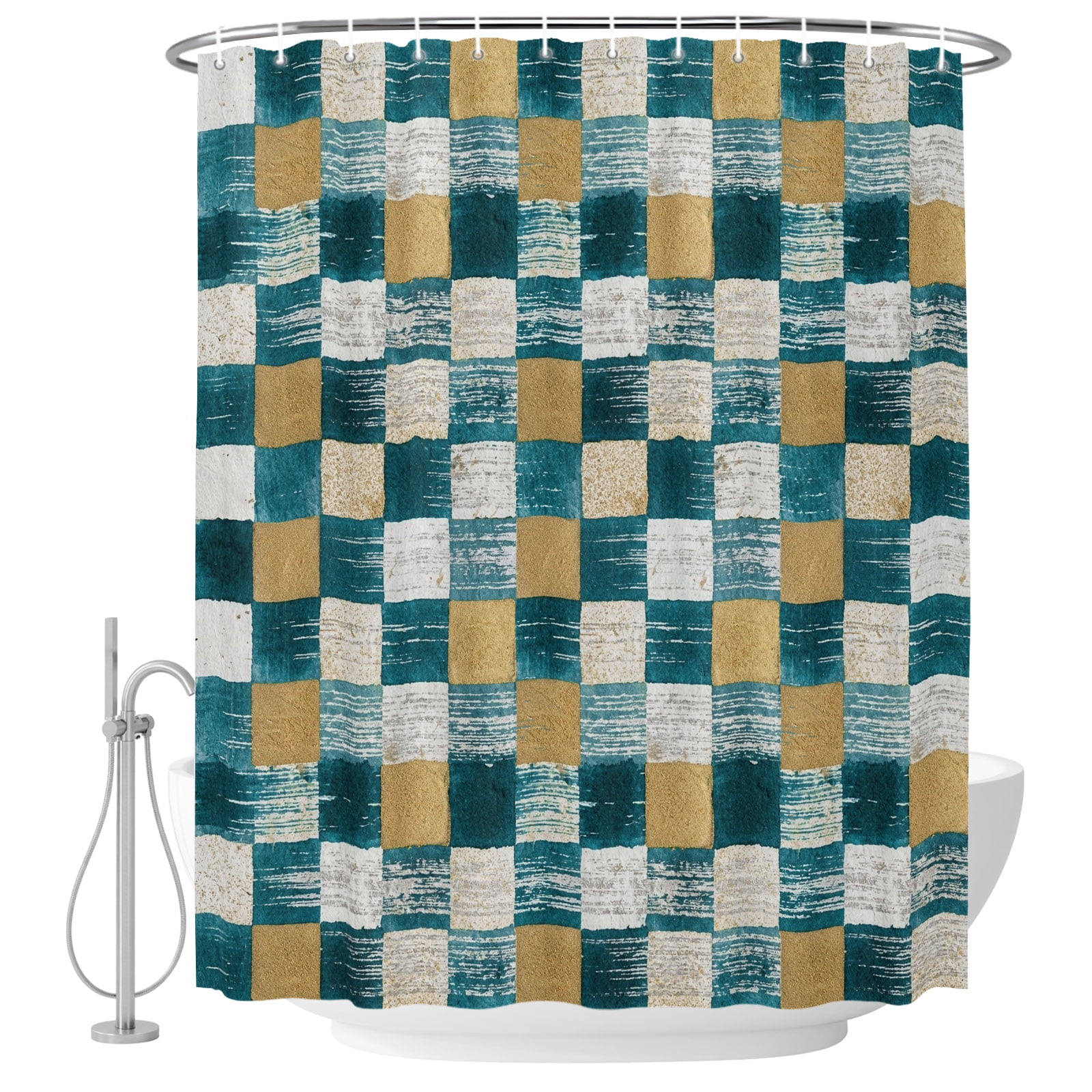 60x72 Inch Shower Curtains for Bathroom, Teal Brown Buffalo Plaid ...