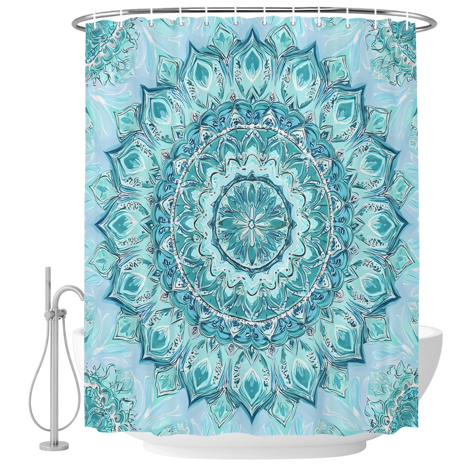 60x72 Inch Shower Curtains for Bathroom, Turquoise Boho Fabric Bath ...