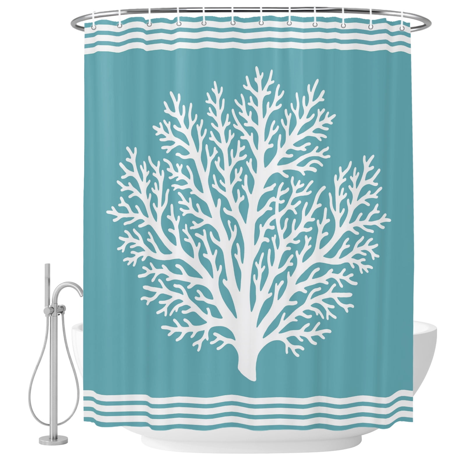 60x72 Inch Shower Curtains for Bathroom, Turquoise Coral Coastal Fabric ...