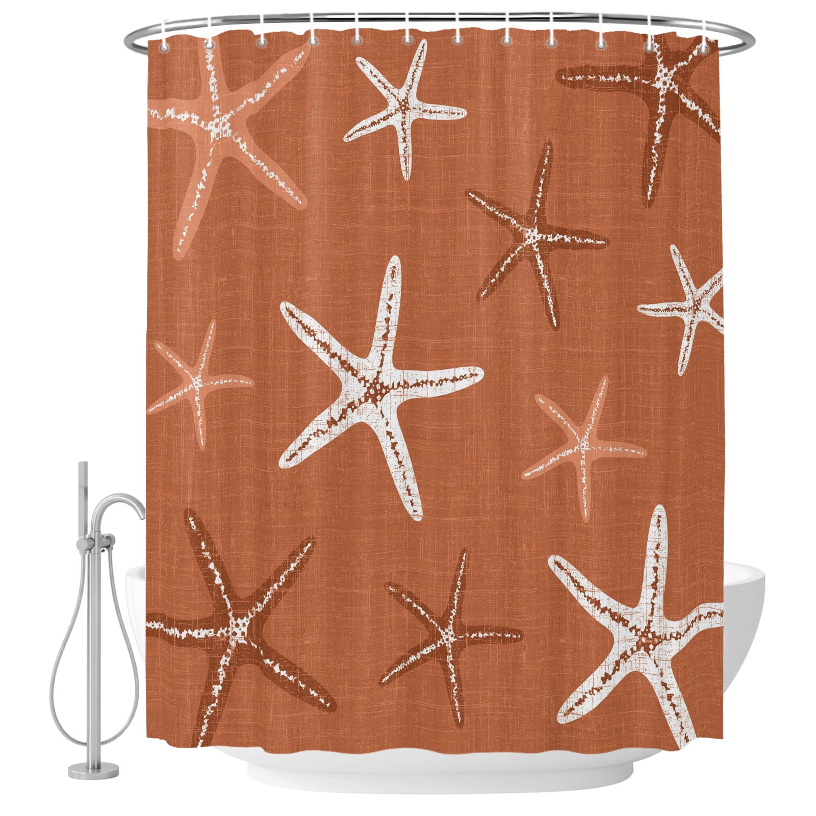 60x72 Inch Shower Curtains for Bathroom, Vintage Burnt Orange Starfish ...