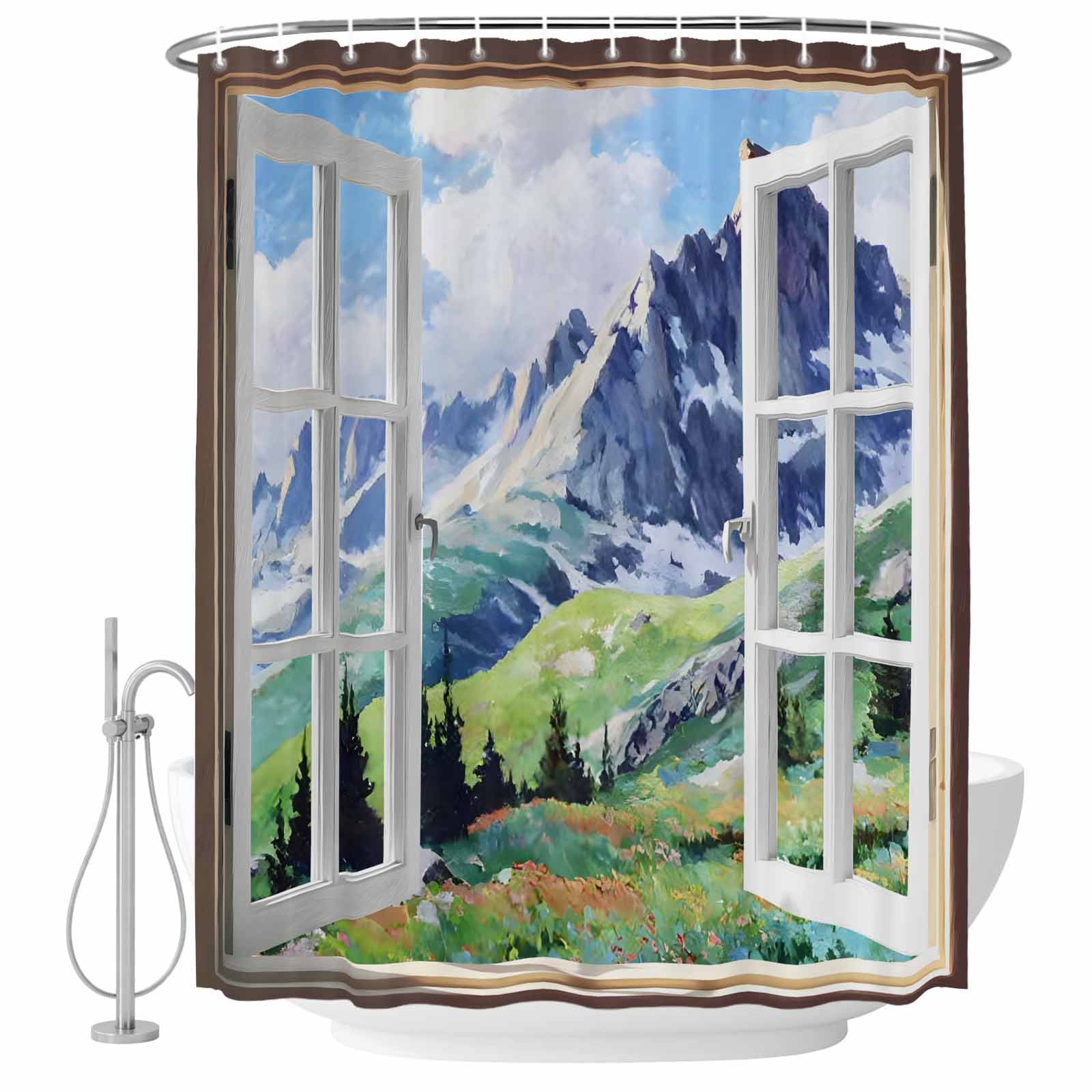 60x72 Inch Shower Curtains for Bathroom, Window Mountain View Fabric ...