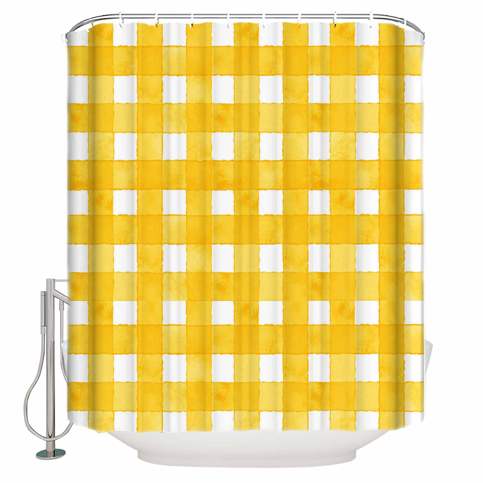 60x72 Inch Shower Curtains for Bathroom Yellow Plaid Fabric Bath ...