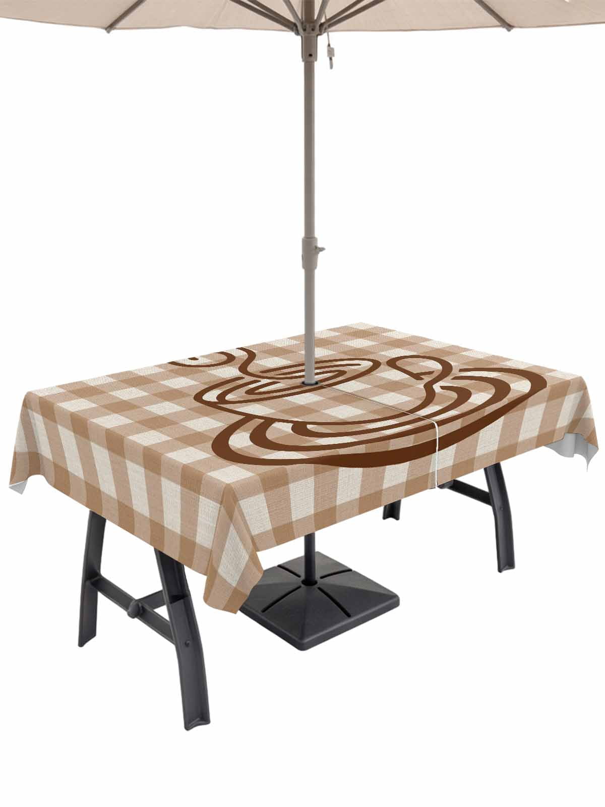 60x84 Inch Outdoor Tablecloth with Umbrella Hole Zipper Rectangle Beige ...