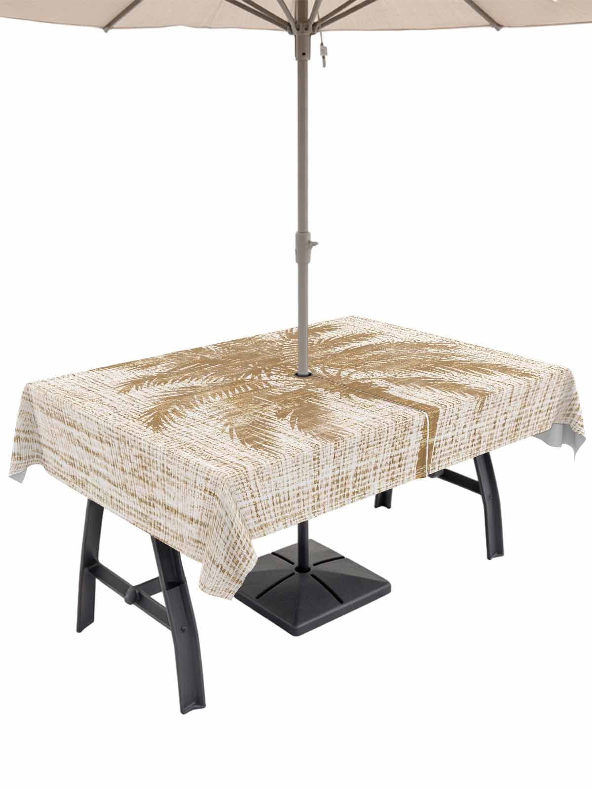 60x84 Inch Outdoor Tablecloth with Umbrella Hole Zipper Rectangle Beige ...