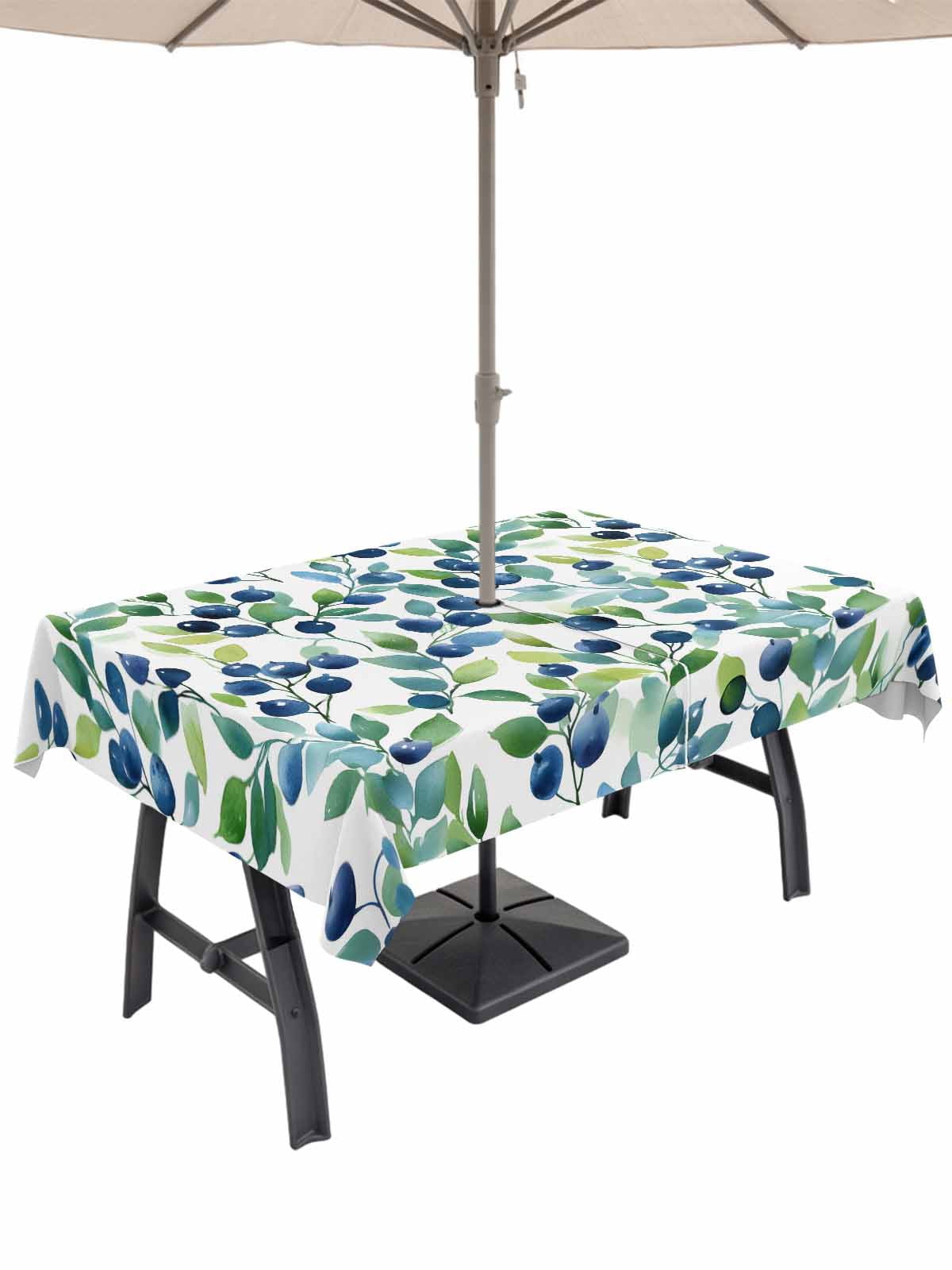 60x84 Inch Outdoor Tablecloth with Umbrella Hole Zipper Rectangle Berry ...