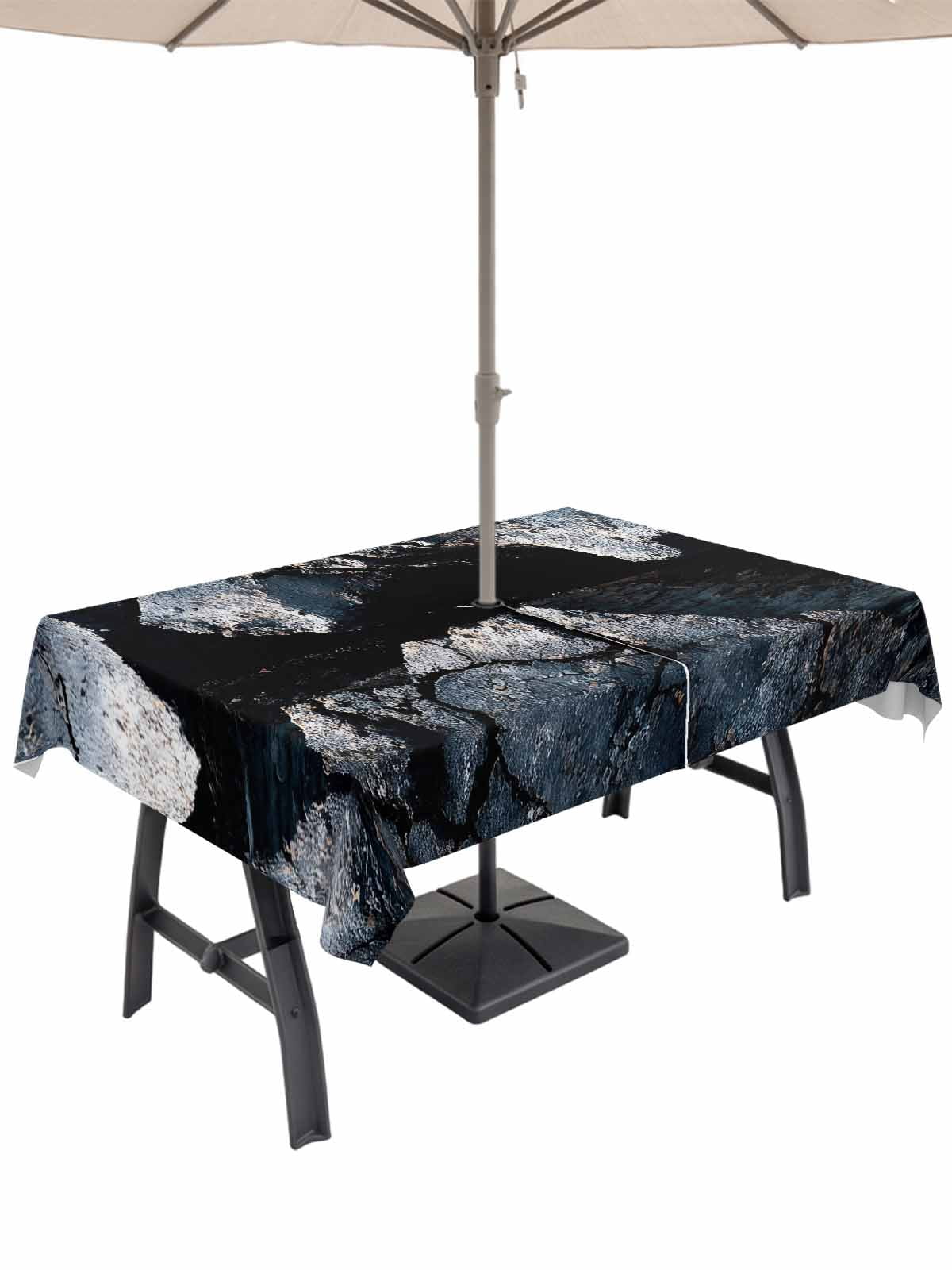 60x84 Inch Outdoor Tablecloth with Umbrella Hole Zipper Rectangle Black ...
