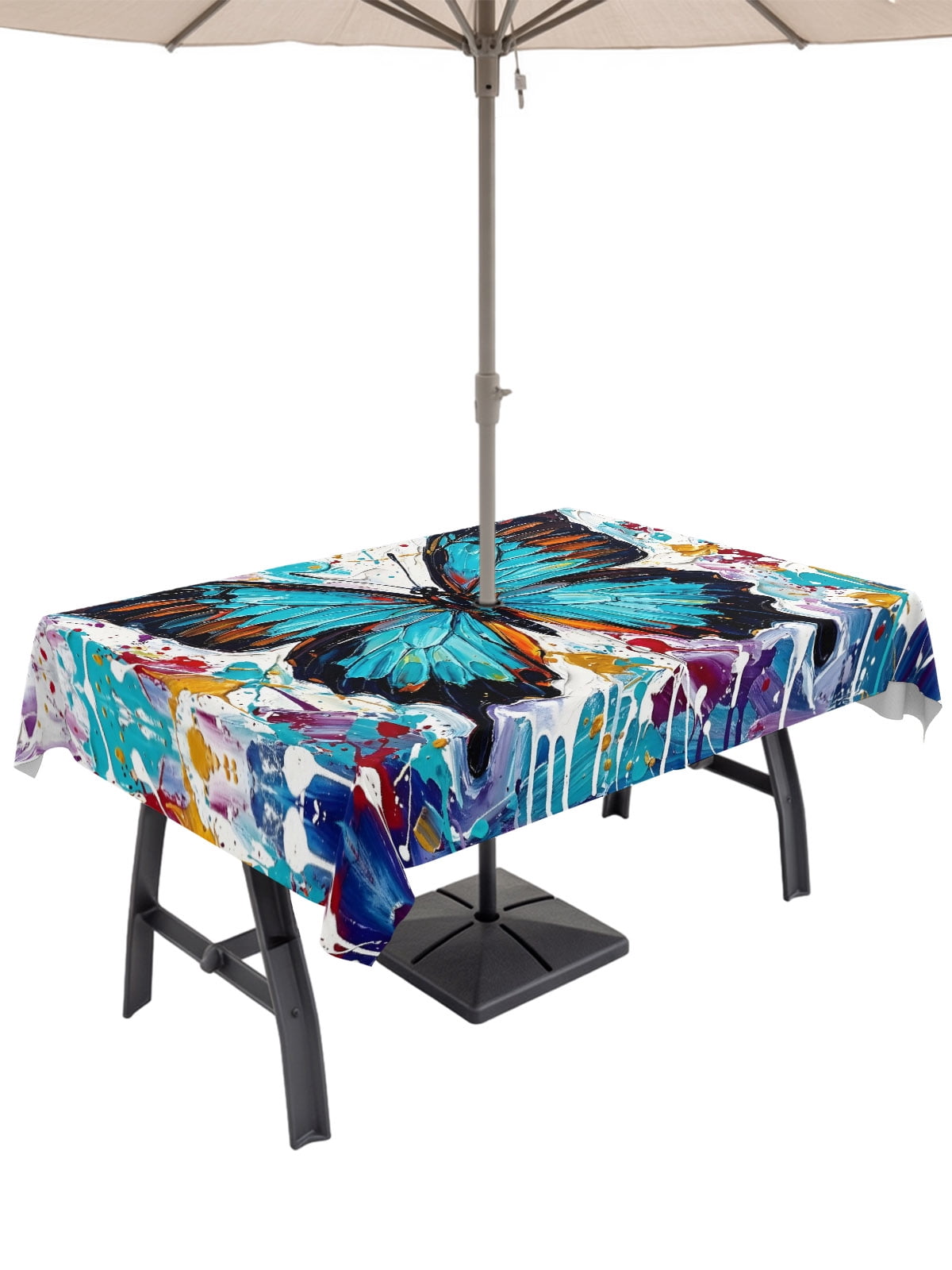 60x84 Inch Outdoor Tablecloth with Umbrella Hole Zipper Rectangle Blue ...
