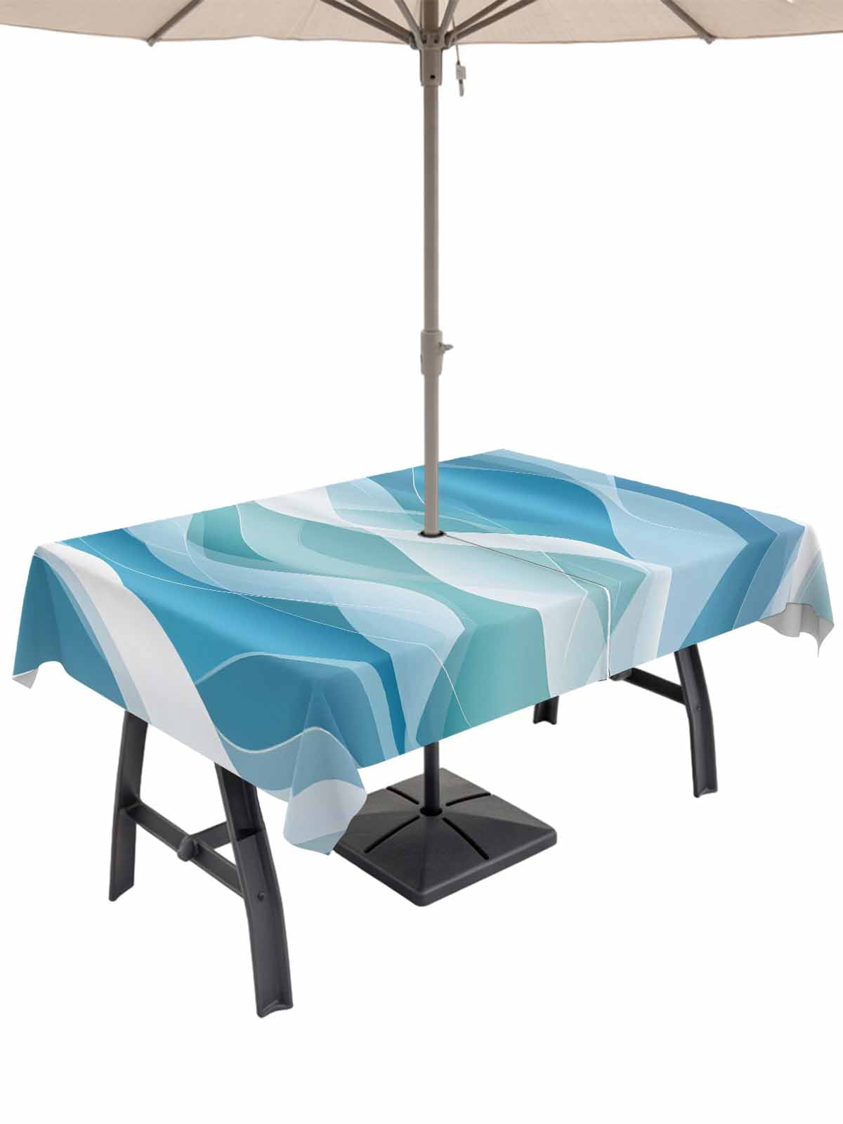 60x84 Inch Outdoor Tablecloth with Umbrella Hole Zipper Rectangle Blue ...