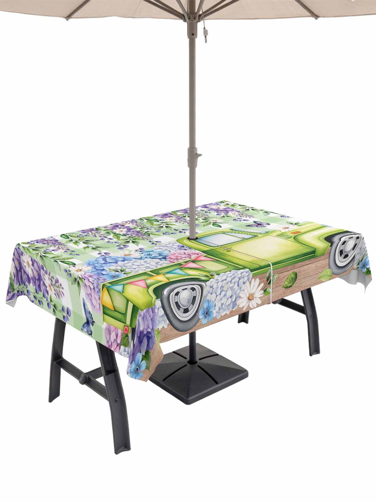 60x84 Inch Outdoor Tablecloth with Umbrella Hole Zipper Rectangle Blue ...