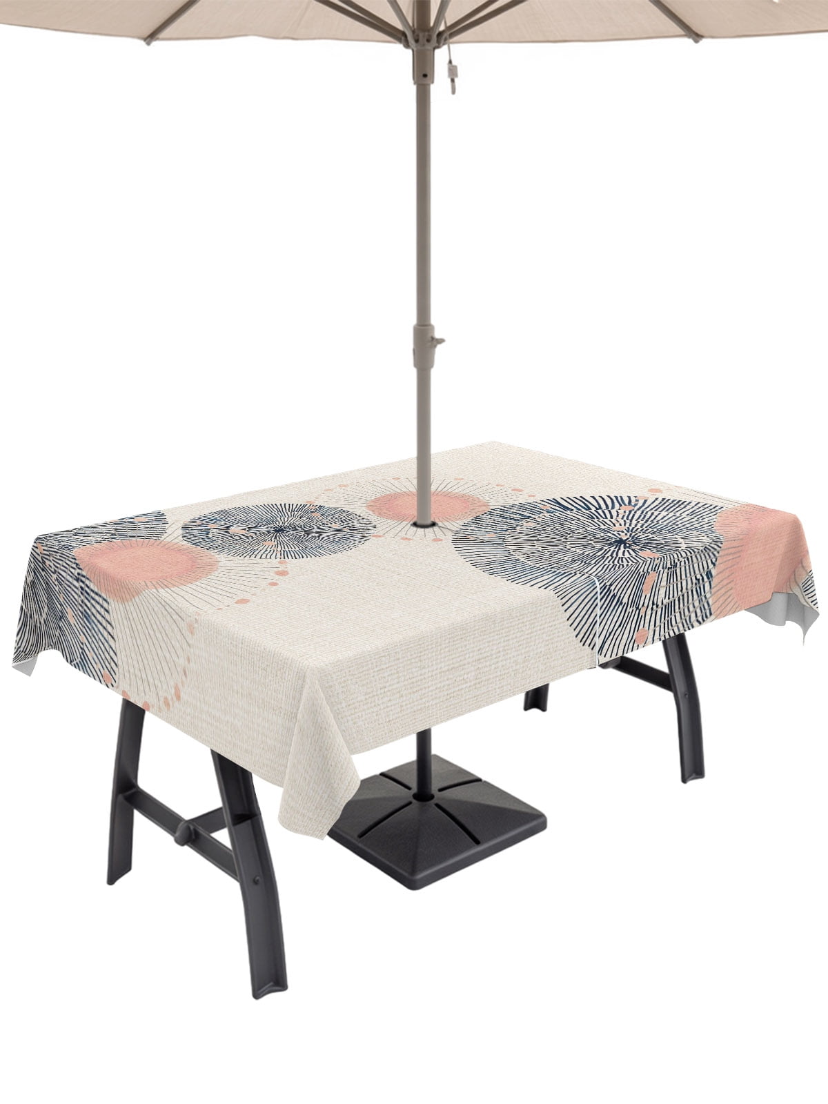 60x84 Inch Outdoor Tablecloth with Umbrella Hole Zipper Rectangle Boho ...