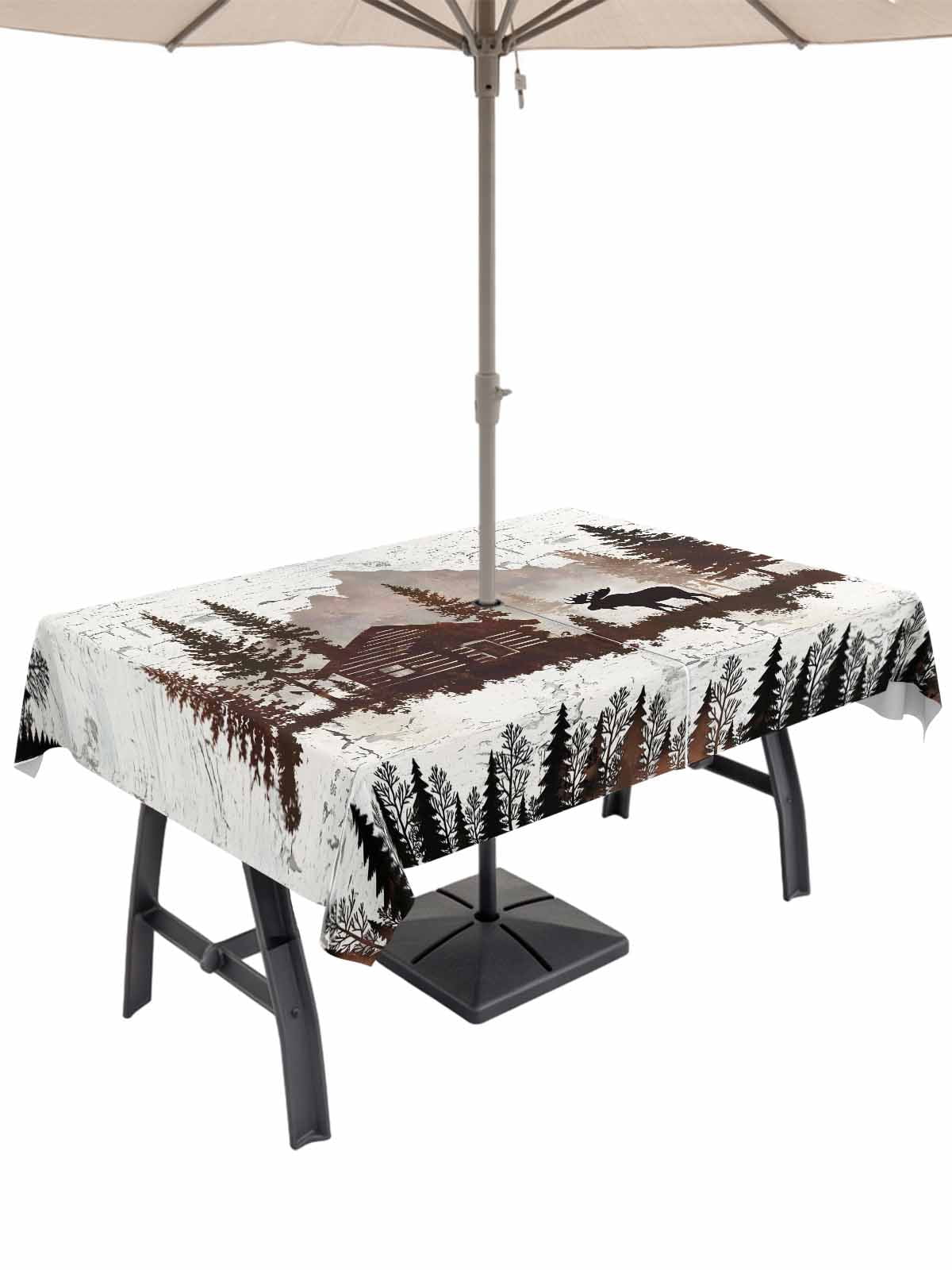 60x84 Inch Outdoor Tablecloth with Umbrella Hole Zipper Rectangle Cabin ...