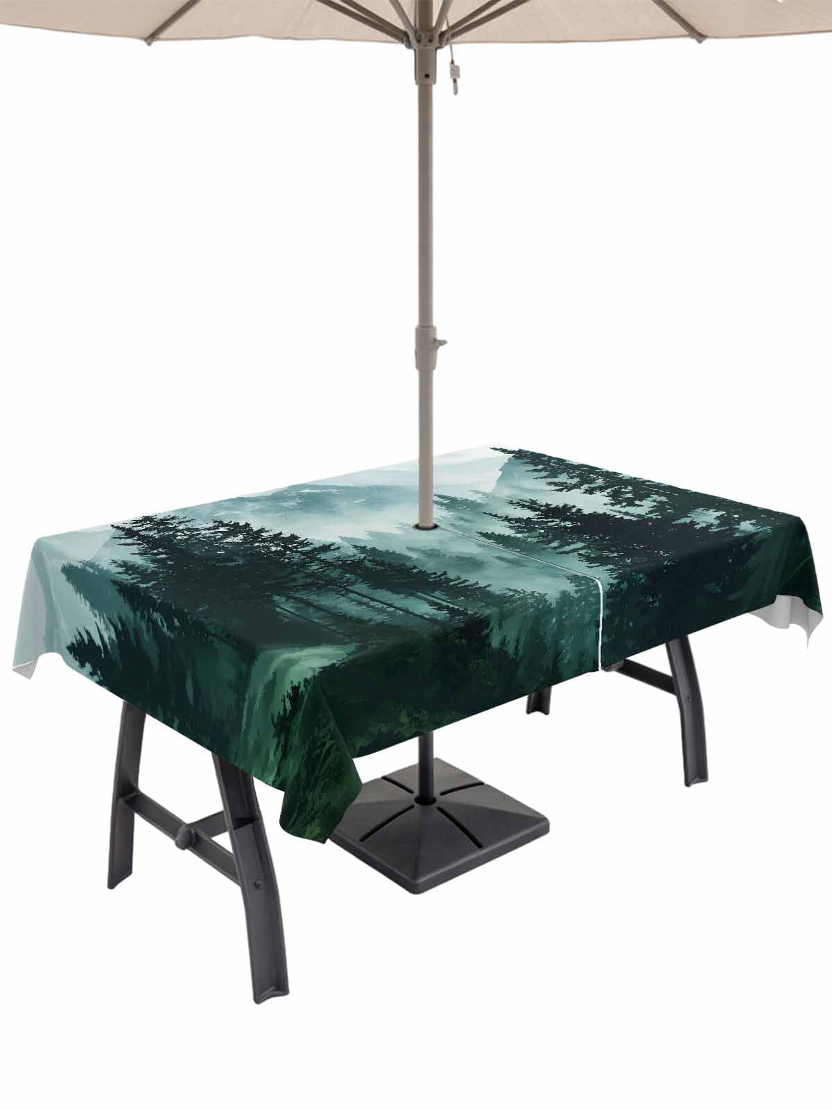 60x84 Inch Outdoor Tablecloth with Umbrella Hole Zipper Rectangle Dark ...