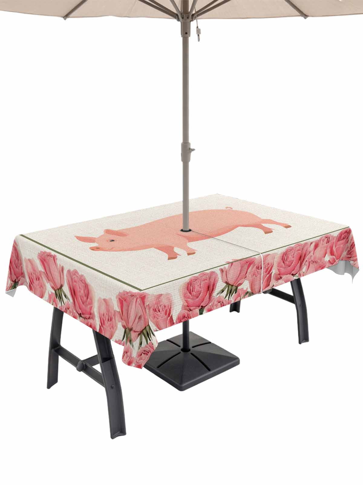 60x84 Inch Outdoor Tablecloth with Umbrella Hole Zipper Rectangle ...