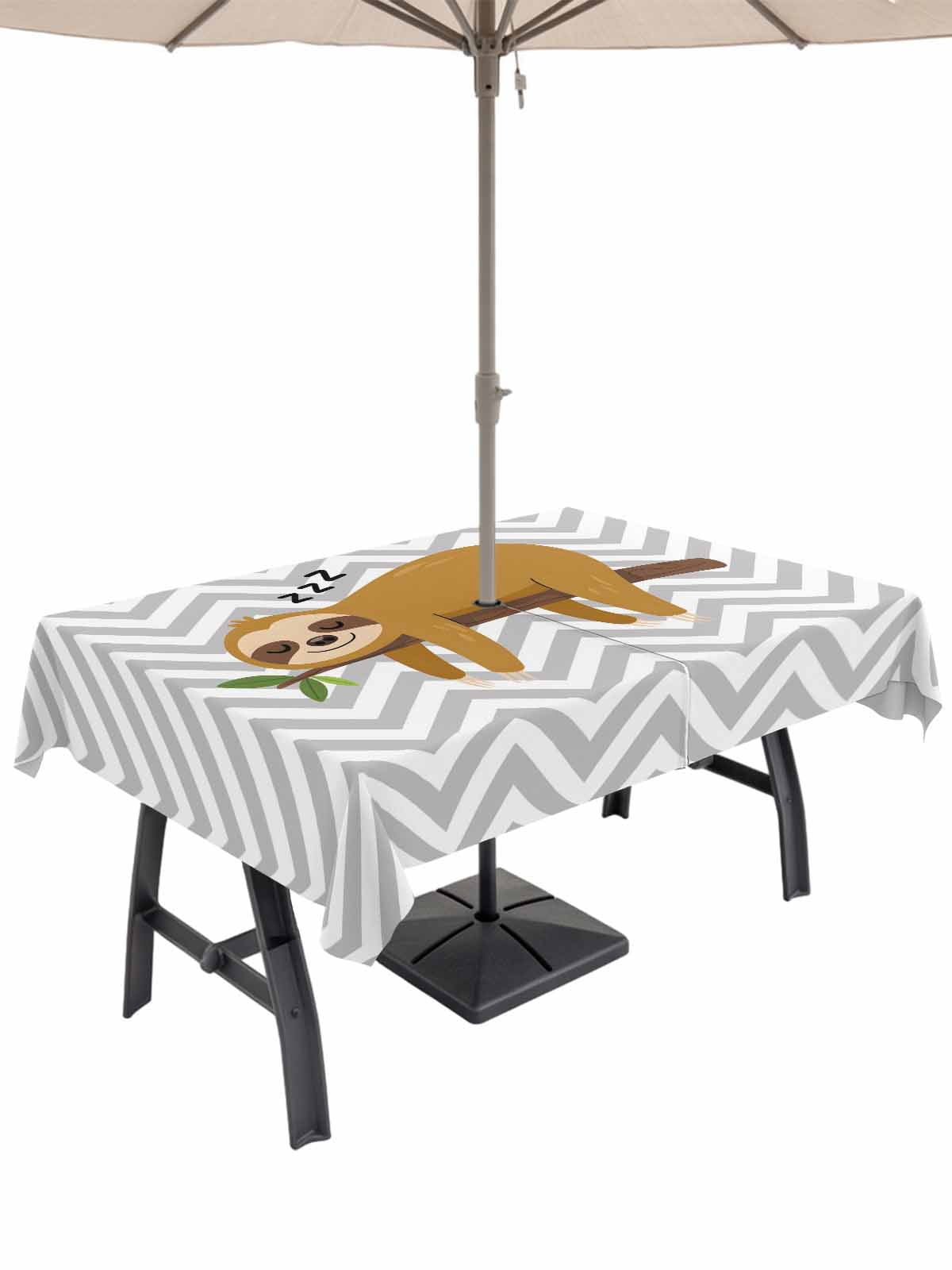 60x84 Inch Outdoor Tablecloth with Umbrella Hole Zipper Rectangle Funny ...