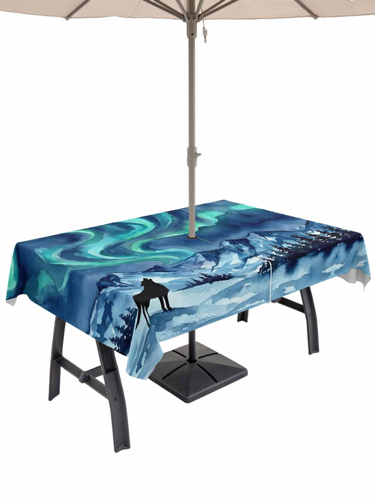 60x84 Inch Outdoor Tablecloth with Umbrella Hole Zipper Rectangle ...