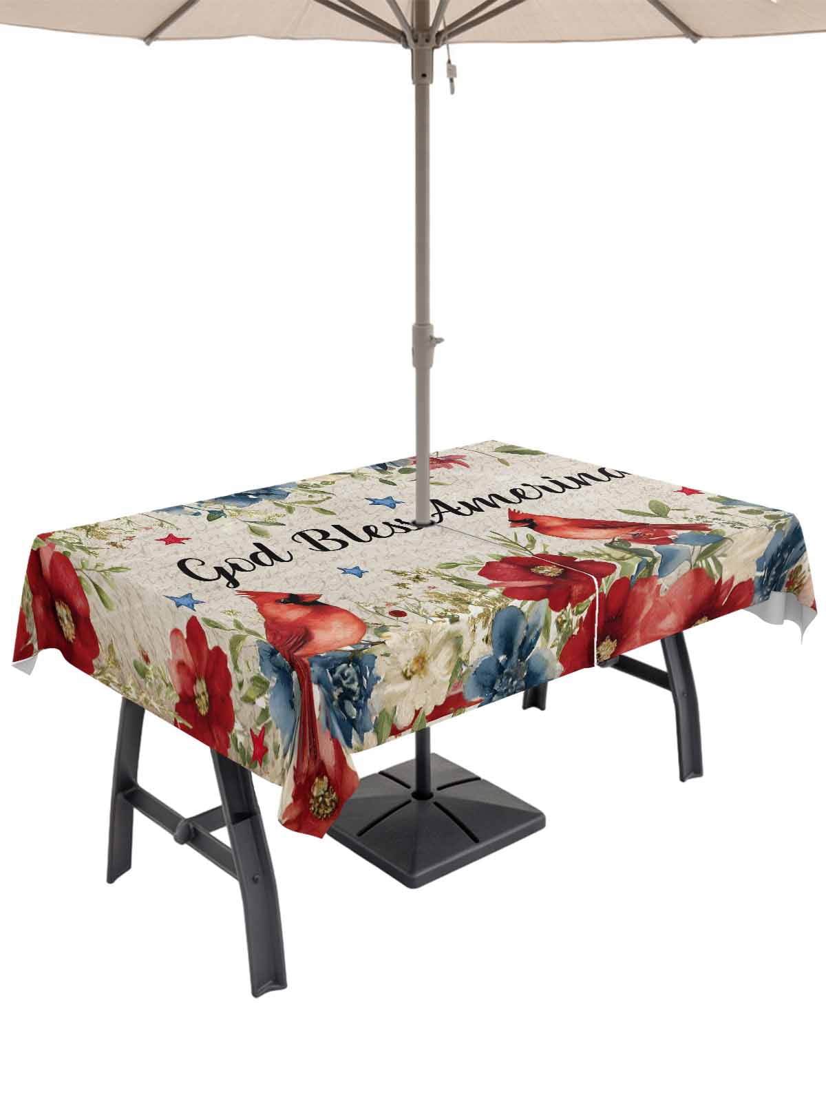 60x84 Inch Outdoor Tablecloth with Umbrella Hole Zipper Rectangle ...