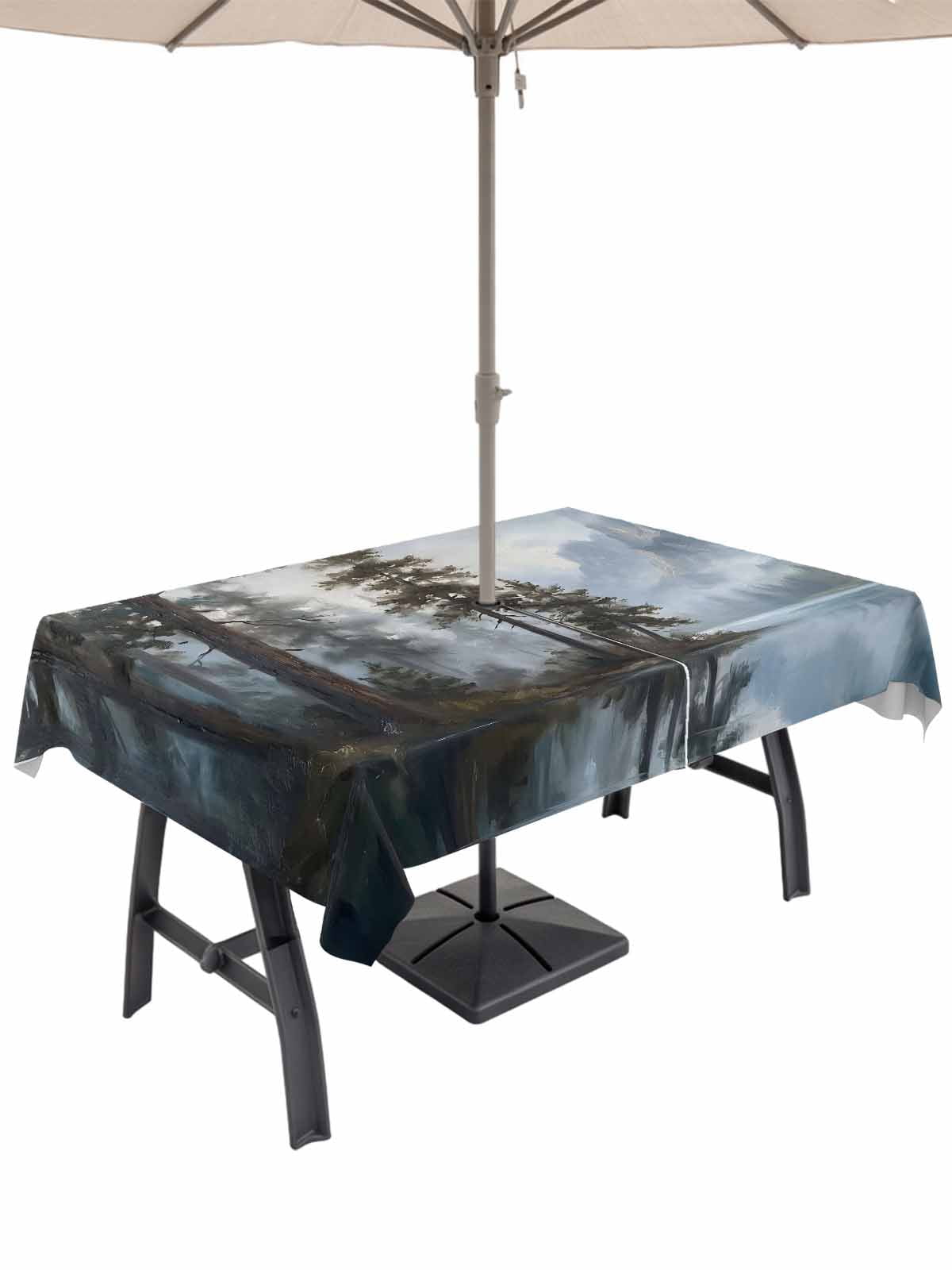 60x84 Inch Outdoor Tablecloth with Umbrella Hole Zipper Rectangle Misty ...