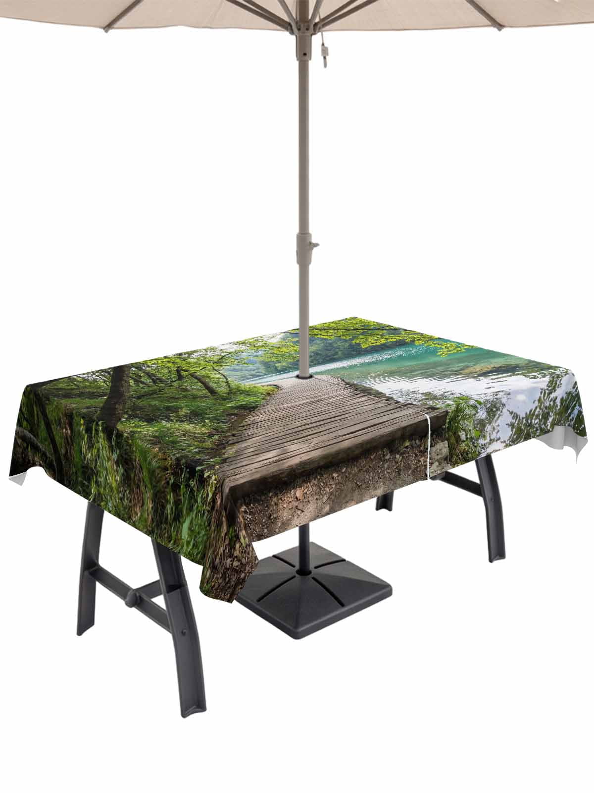 60x84 Inch Outdoor Tablecloth with Umbrella Hole Zipper Rectangle ...