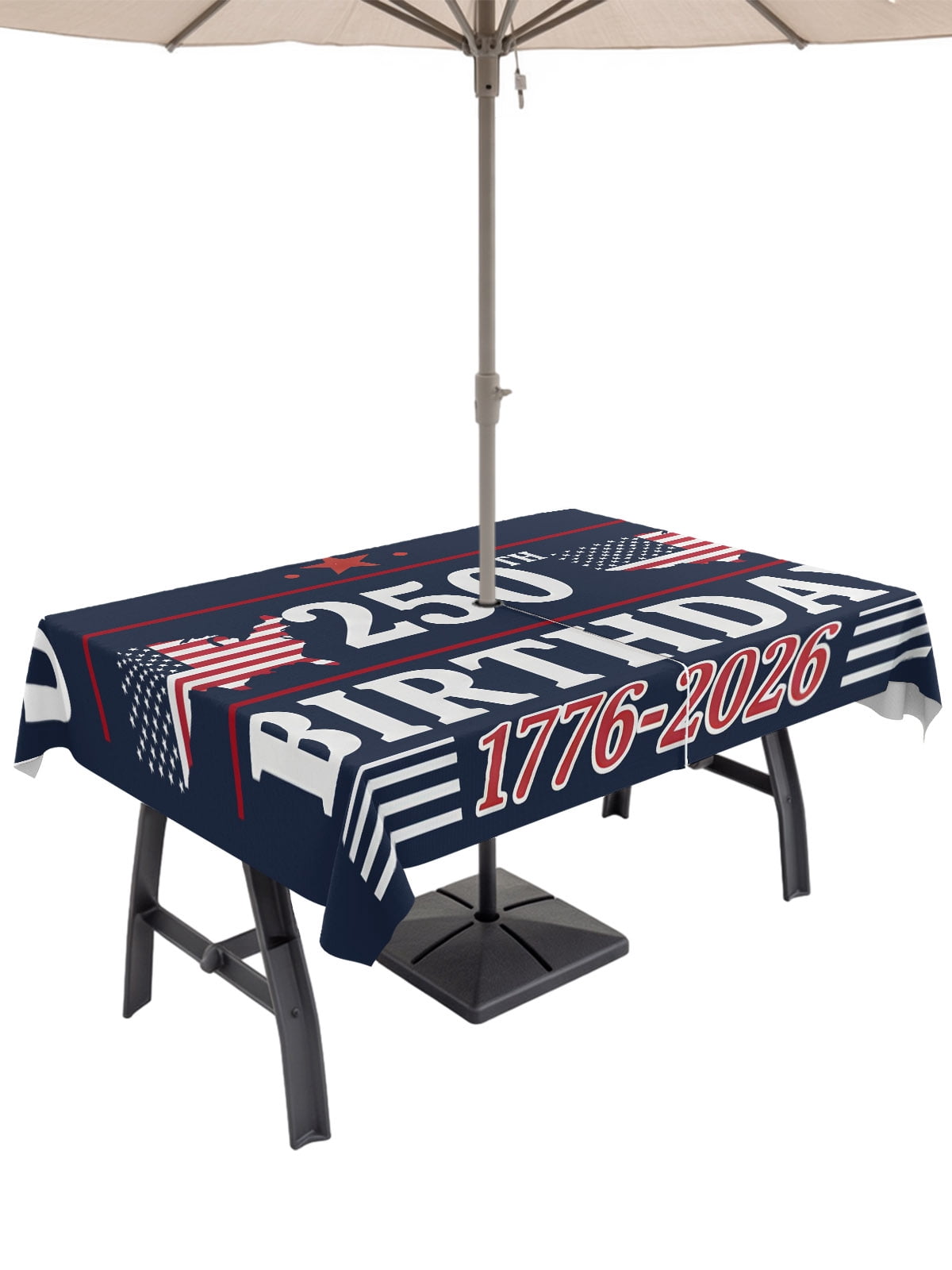 60x84 Inch Outdoor Tablecloth with Umbrella Hole Zipper Rectangle Navy ...
