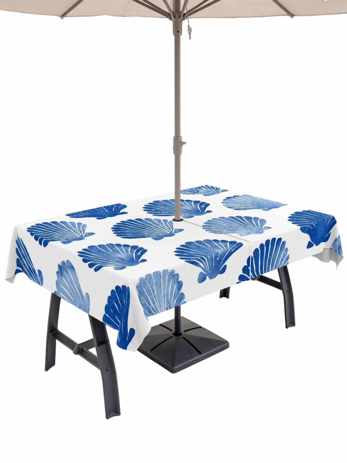 60x84 Inch Outdoor Tablecloth with Umbrella Hole Zipper Rectangle Navy ...