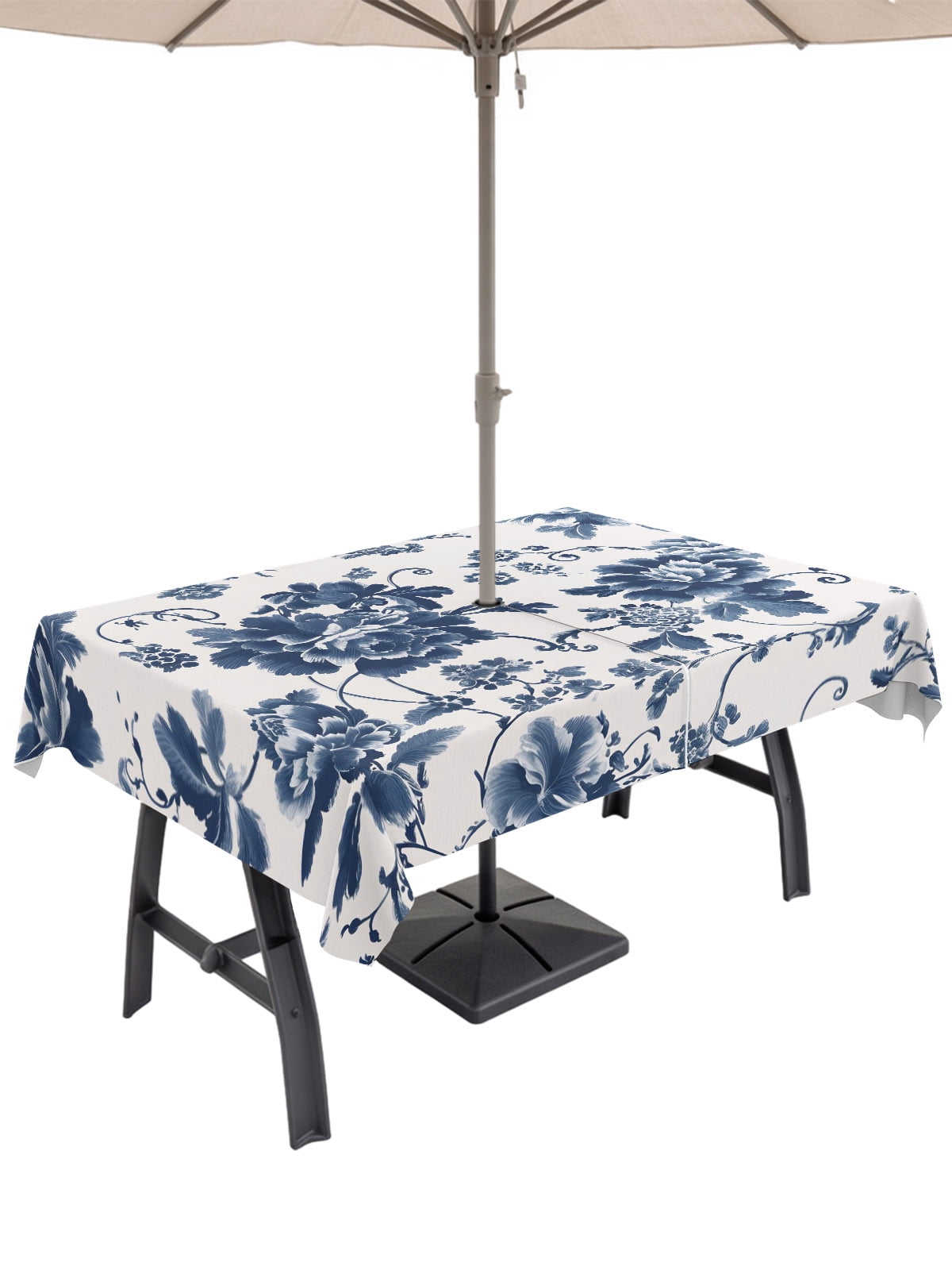 60x84 Inch Outdoor Tablecloth with Umbrella Hole Zipper Rectangle Navy ...