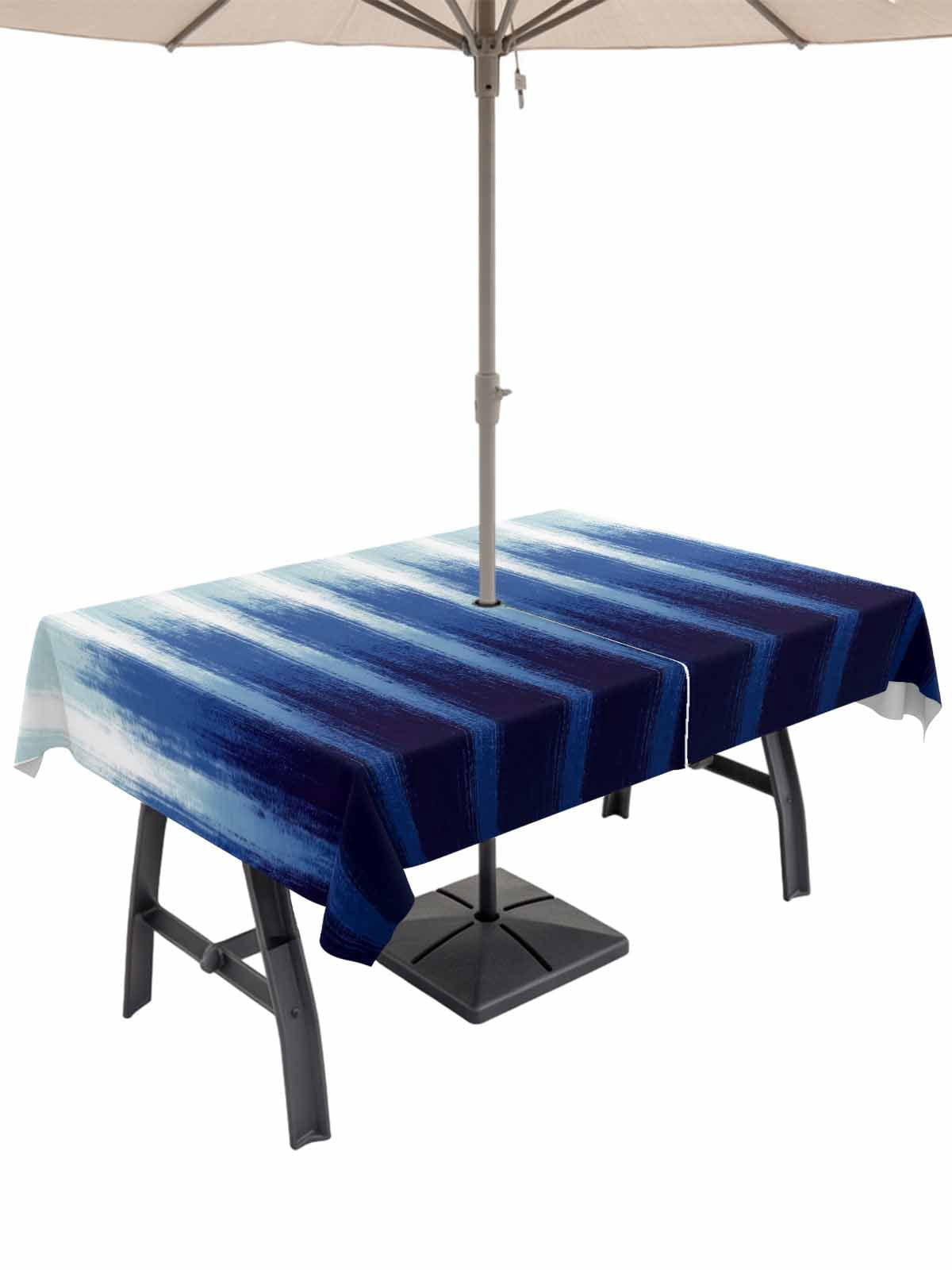 60x84 Inch Outdoor Tablecloth with Umbrella Hole Zipper Rectangle Navy ...