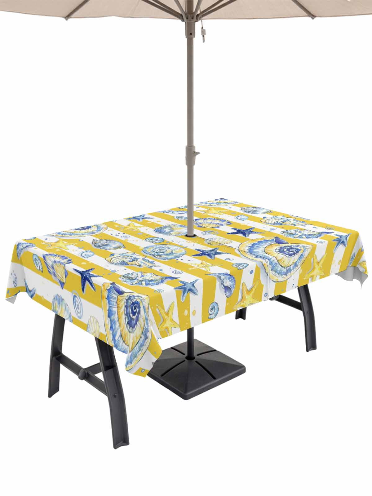 60x84 Inch Outdoor Tablecloth with Umbrella Hole Zipper Rectangle Ocean ...
