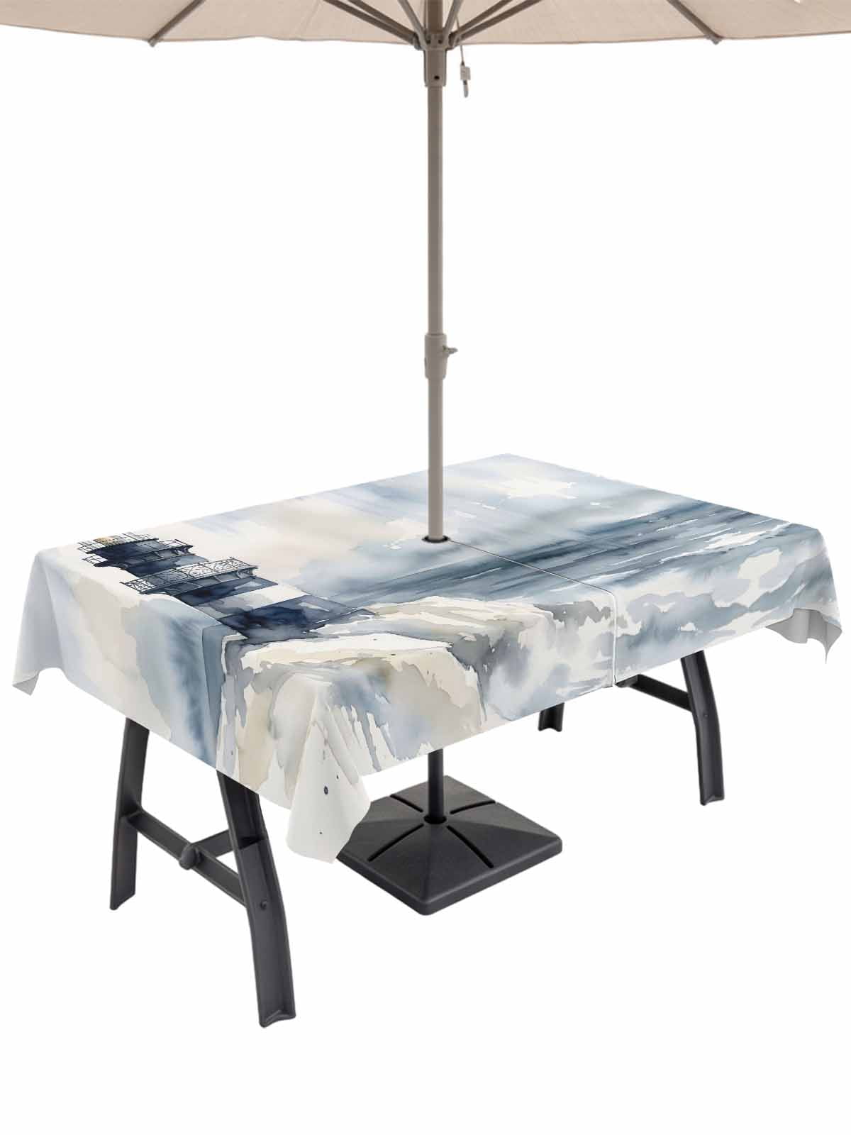60x84 Inch Outdoor Tablecloth with Umbrella Hole Zipper Rectangle Ocean ...