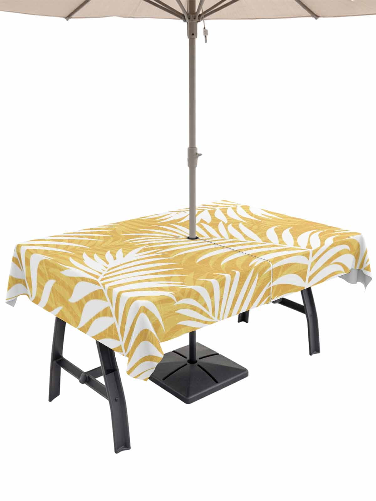 60x84 Inch Outdoor Tablecloth with Umbrella Hole Zipper Rectangle Palm ...