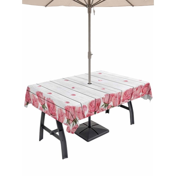 60x84 Inch Outdoor Tablecloth with Umbrella Hole Zipper Rectangle Pink ...