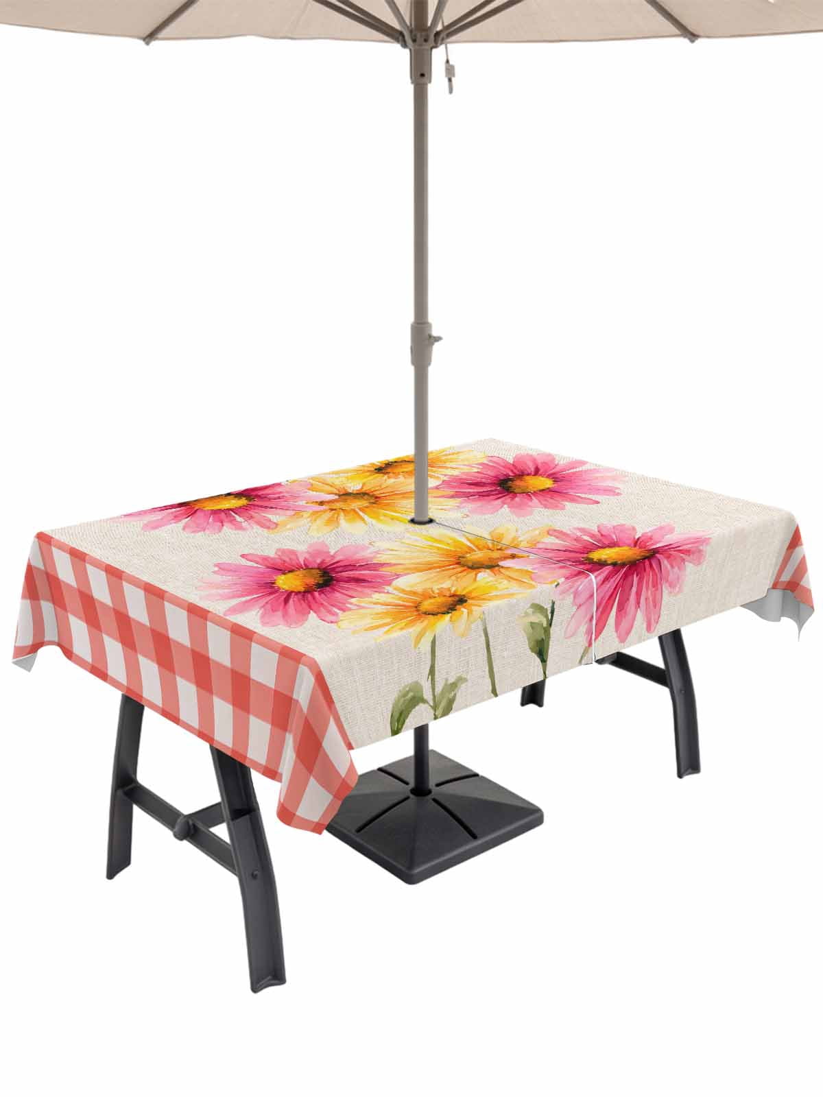60x84 Inch Outdoor Tablecloth with Umbrella Hole Zipper Rectangle Pink ...