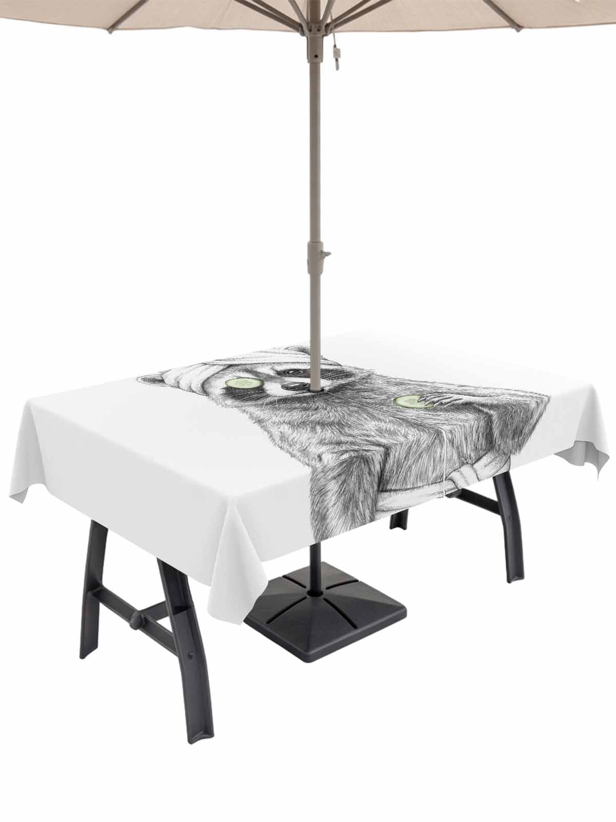 60x84 Inch Outdoor Tablecloth with Umbrella Hole Zipper Rectangle ...