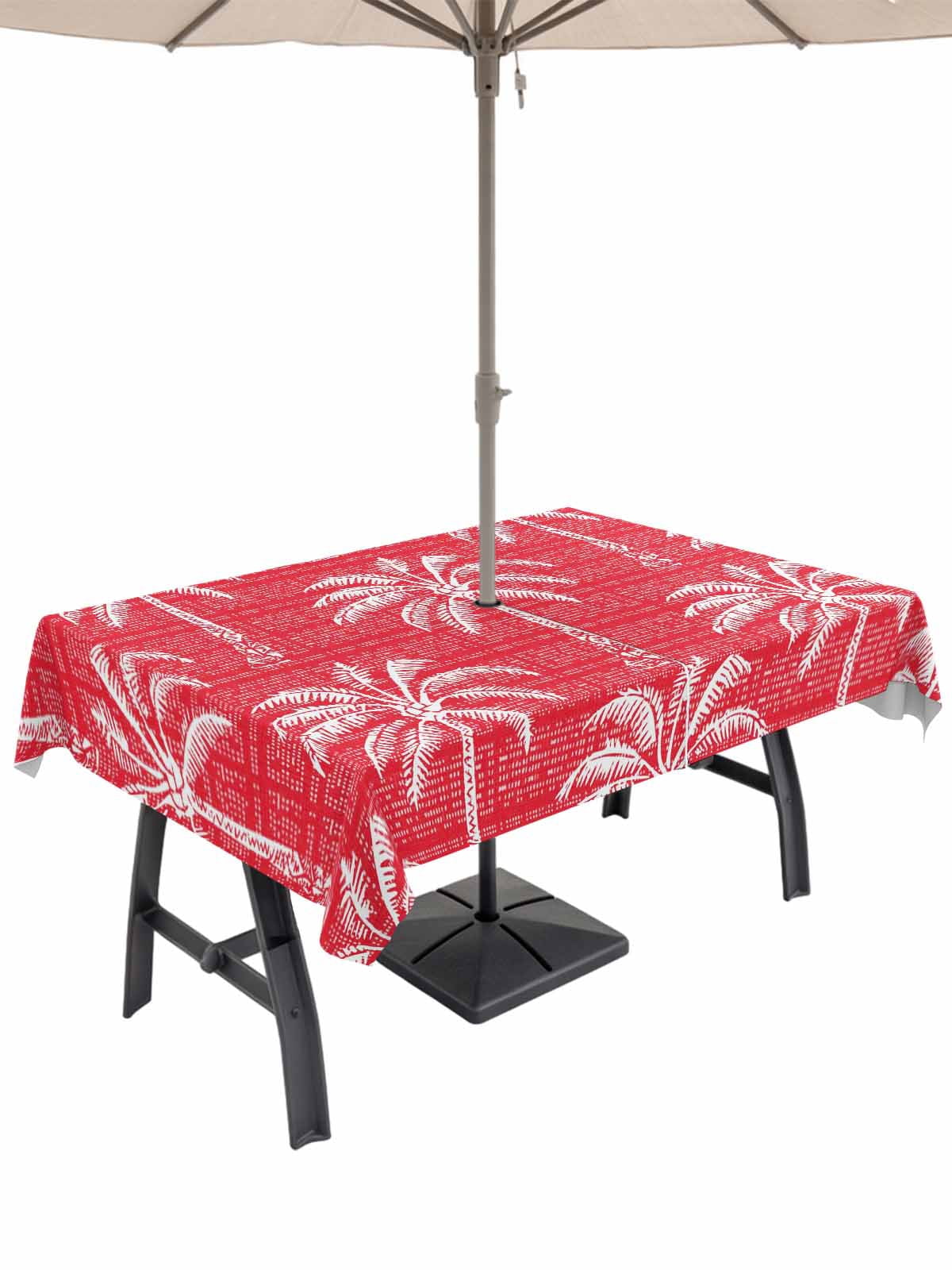 60x84 Inch Outdoor Tablecloth with Umbrella Hole Zipper Rectangle Red ...