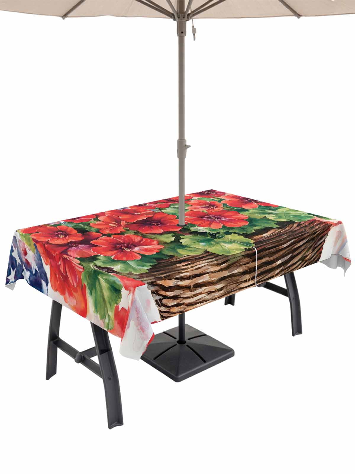 60x84 Inch Outdoor Tablecloth with Umbrella Hole Zipper Rectangle Red ...